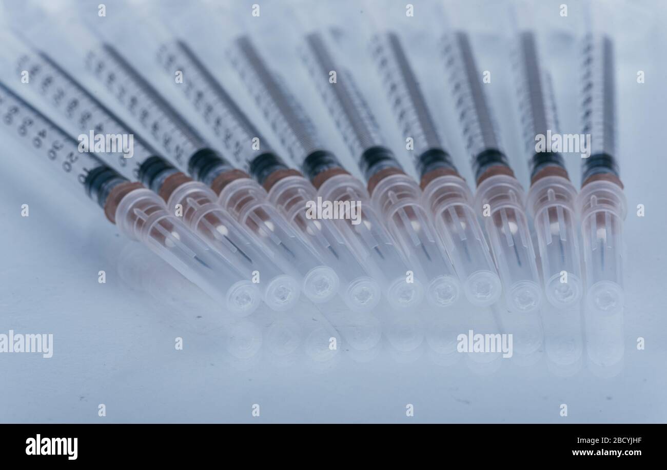 Medicine, Injection, vaccine and disposable syringe isolated, drug ...
