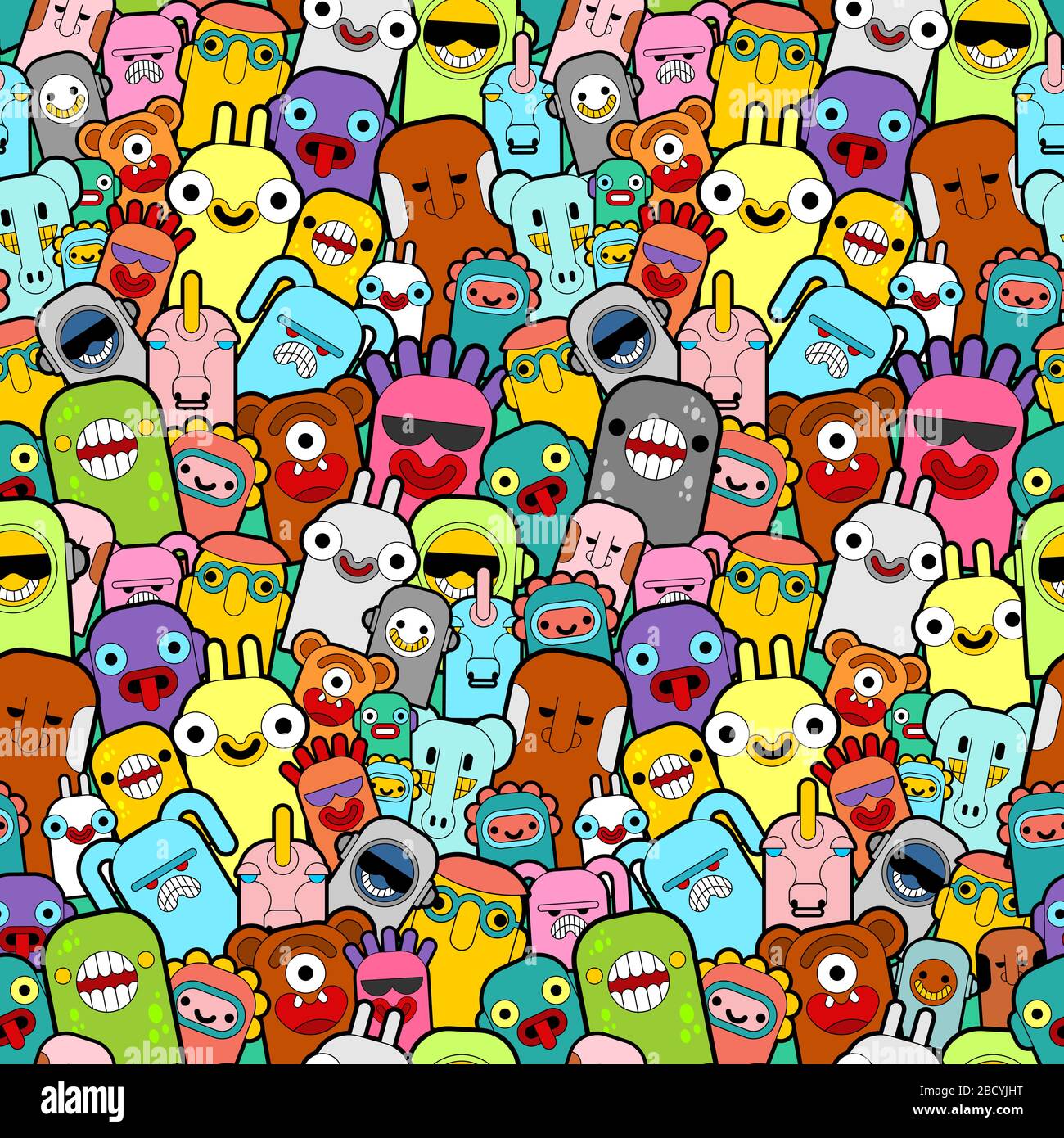 Doodle monster pattern seamless Color. Cartoon character background ...