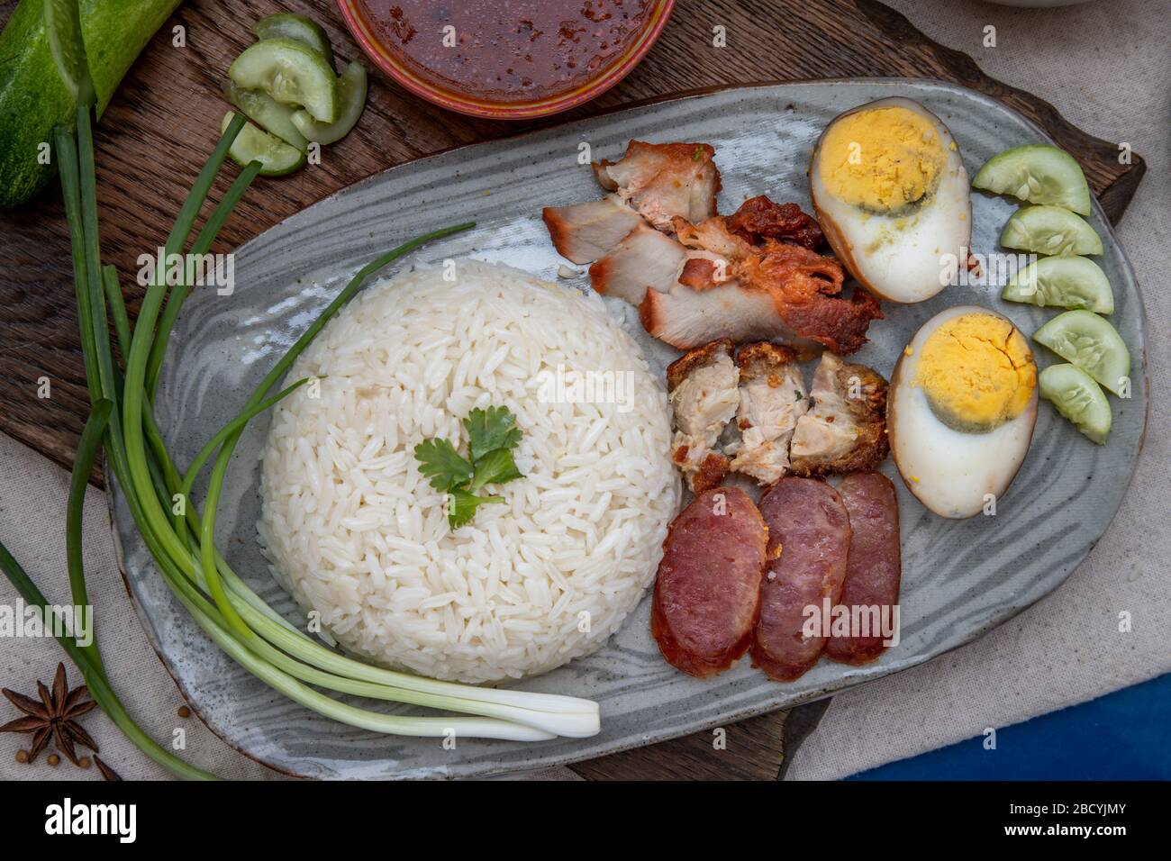 Red pork with rice (Kao Moo Dang) : Thai Style Red Barbecue Pork, duck ...