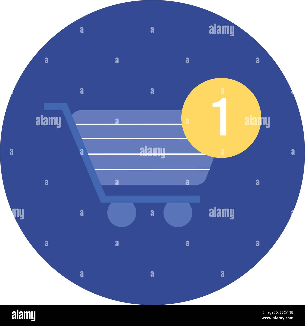 shopping cart trolley with number one block and flat style icon Stock ...