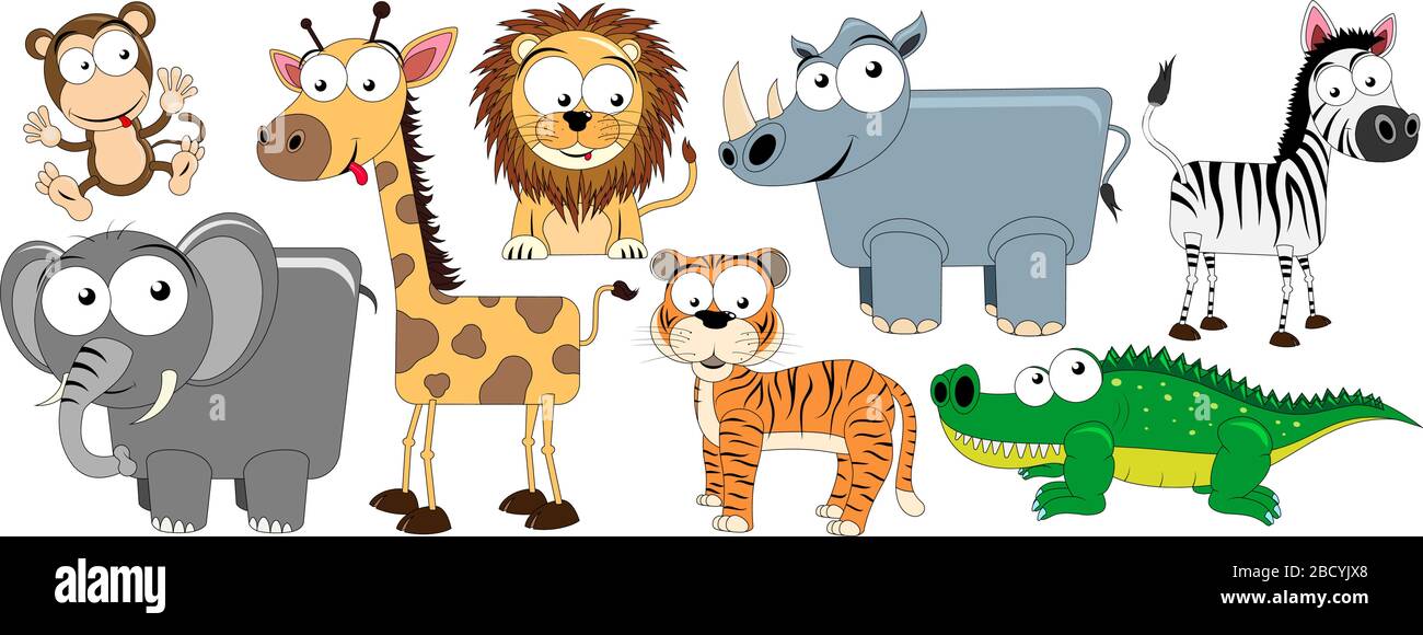 African animals - collection of funny vector clip-arts (monkey, giraffe ...