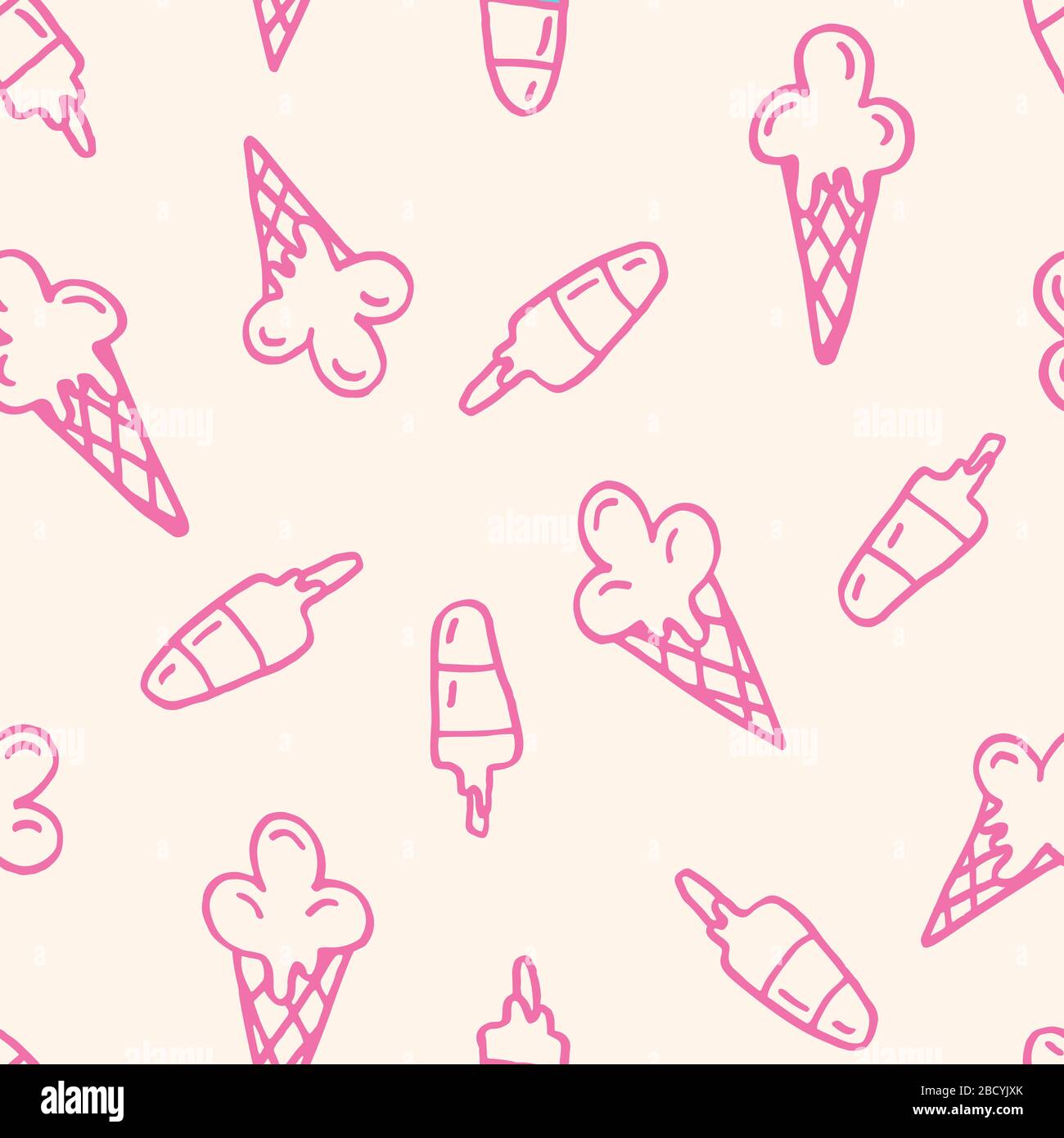 Pink Linework Hand Drawn Felt Tip Marker Melting Ice Cream Cones And