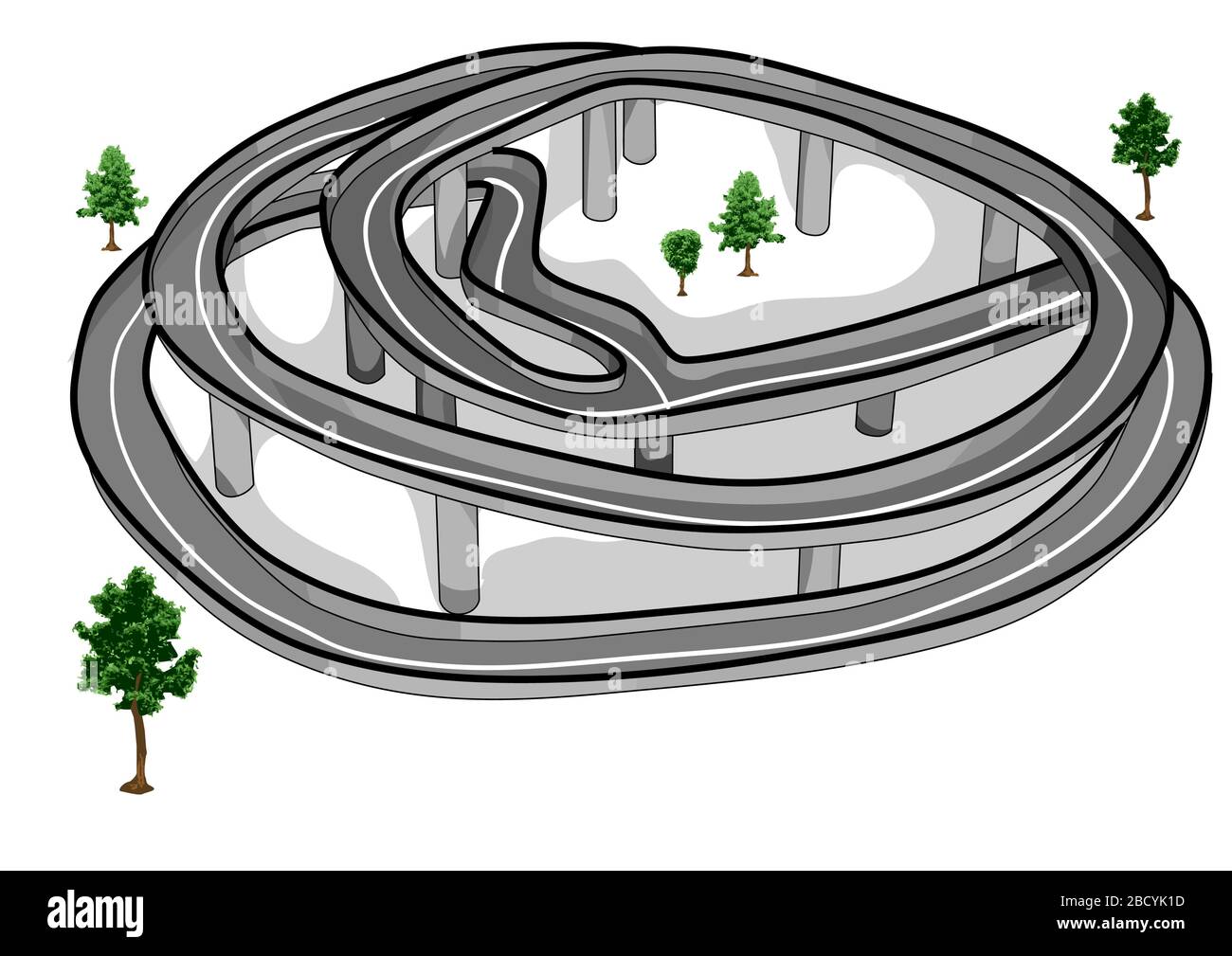 scenic vector road with trees isolated on white backgroundroad Stock ...