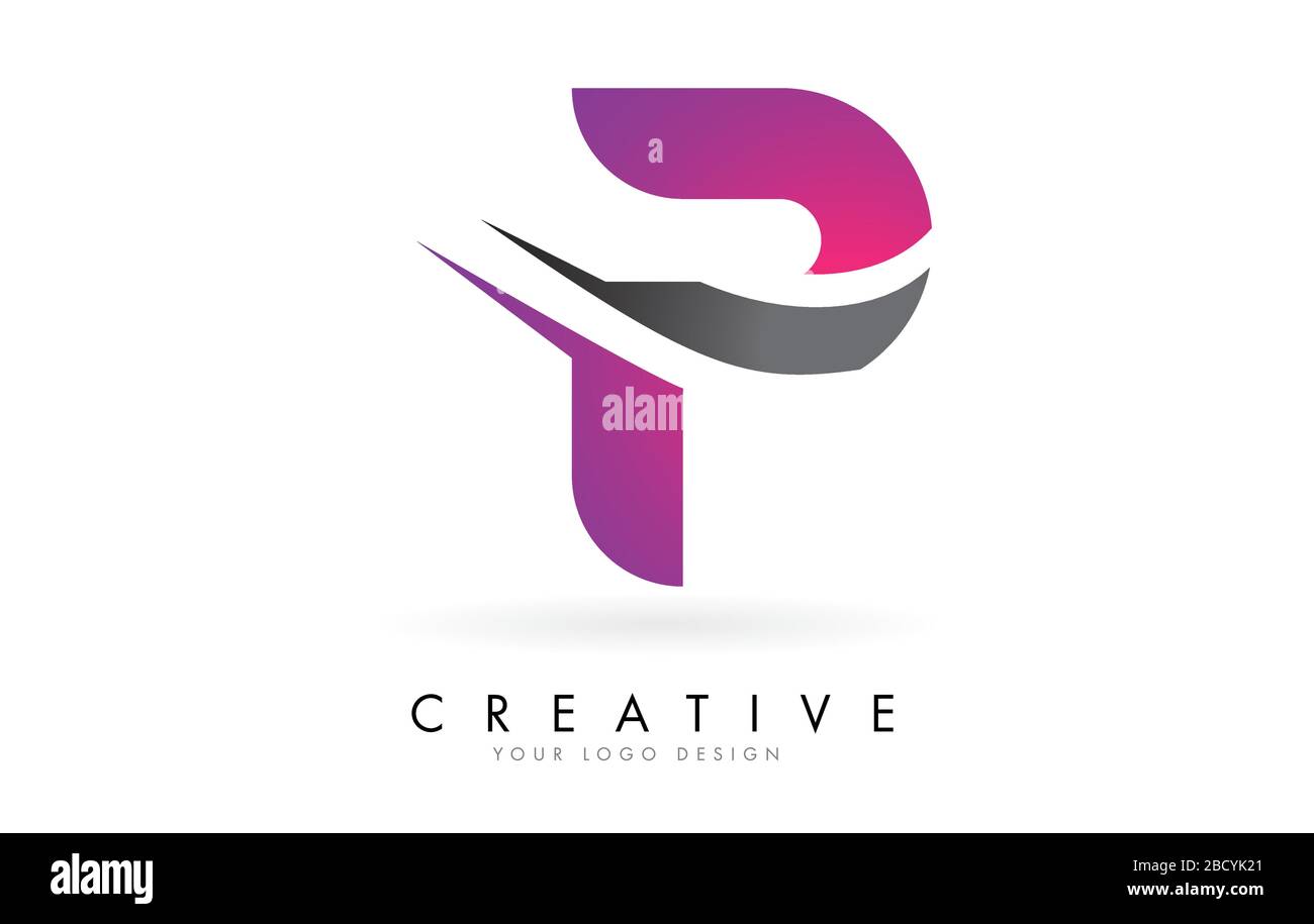 P Letter Logo with Pink and Grey Colorblock Design and Creative Cut ...