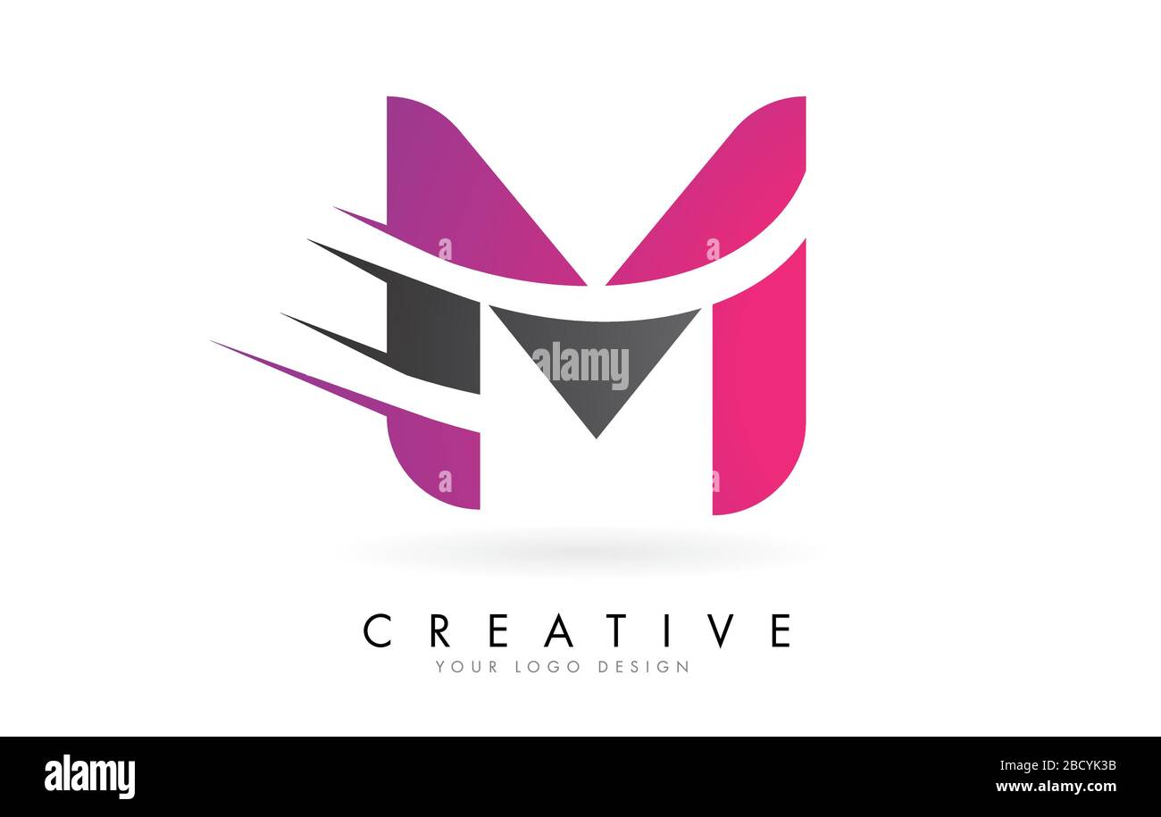 M Letter Logo with Pink and Grey Colorblock Design and Creative Cut ...