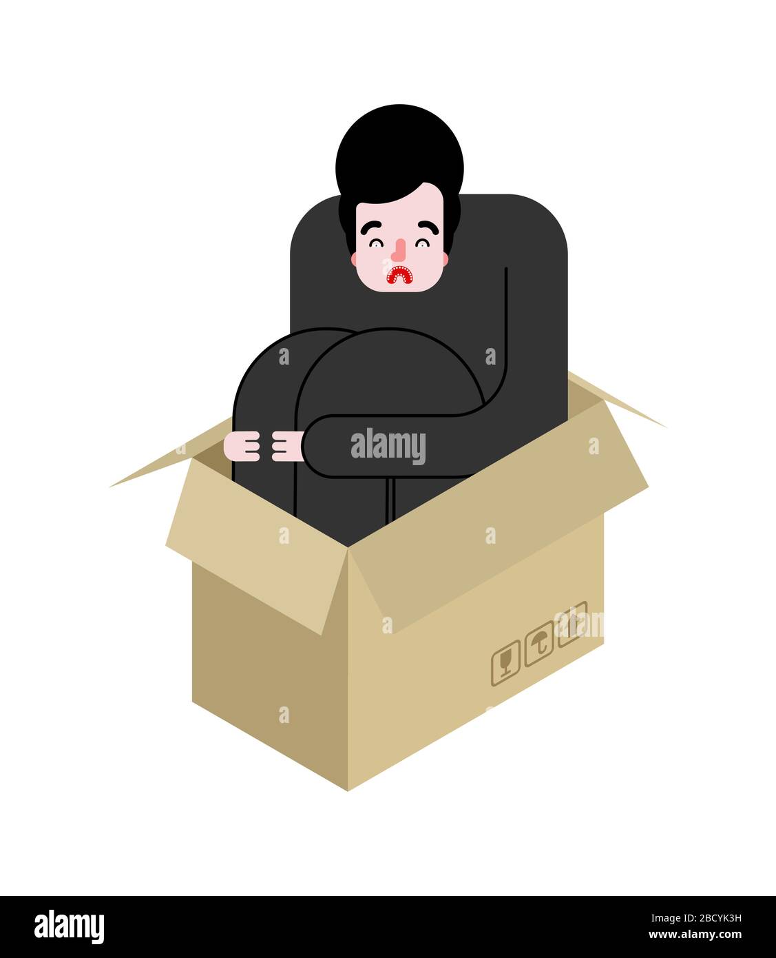 Man sits inside box is sad. Loneliness concept Stock Vector Image & Art ...