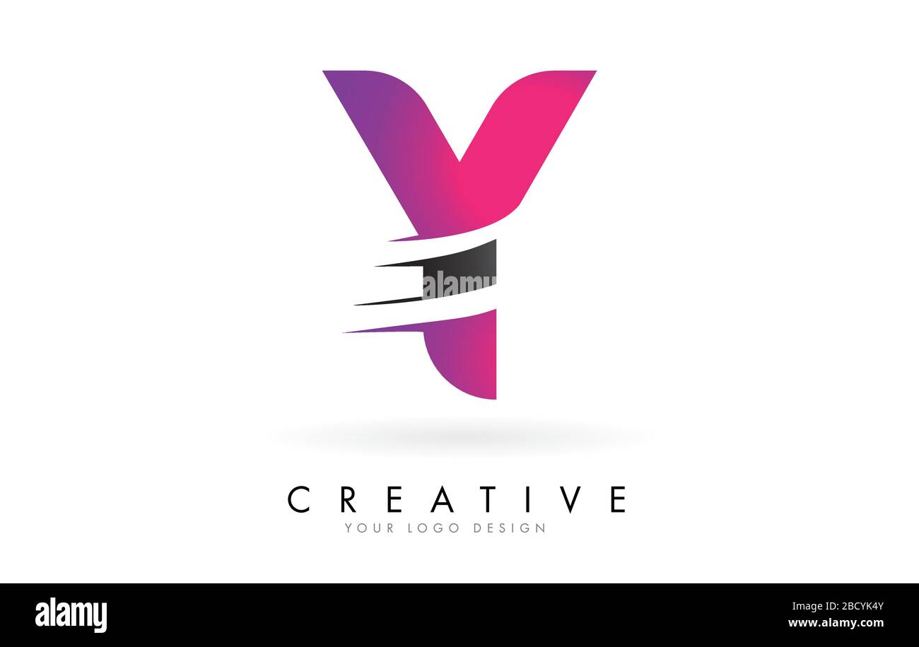 Y Letter Logo with Pink and Grey Colorblock Design and Creative Cut ...
