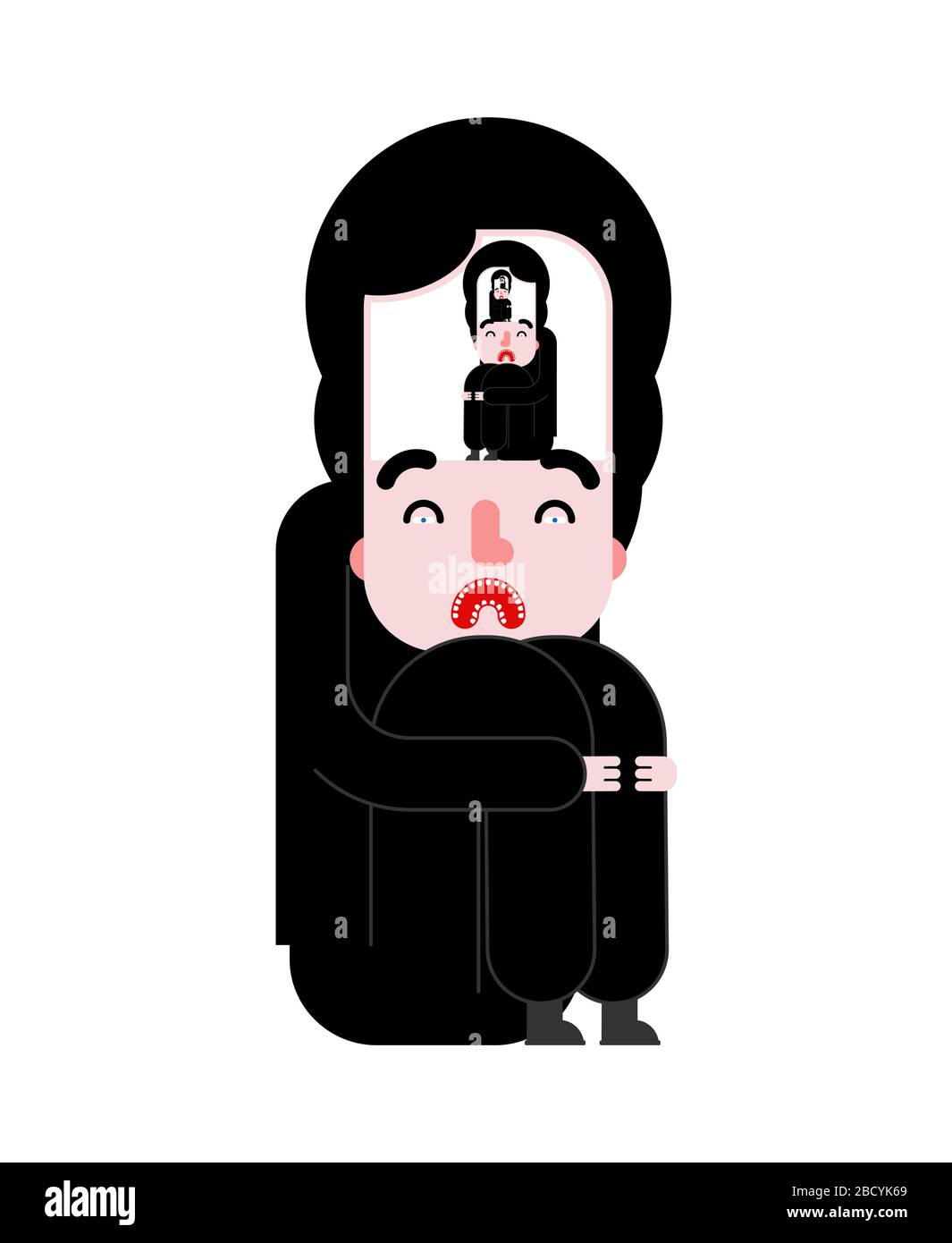 Soul-searching concept. Man in Man Recursion. vector illustration Stock ...