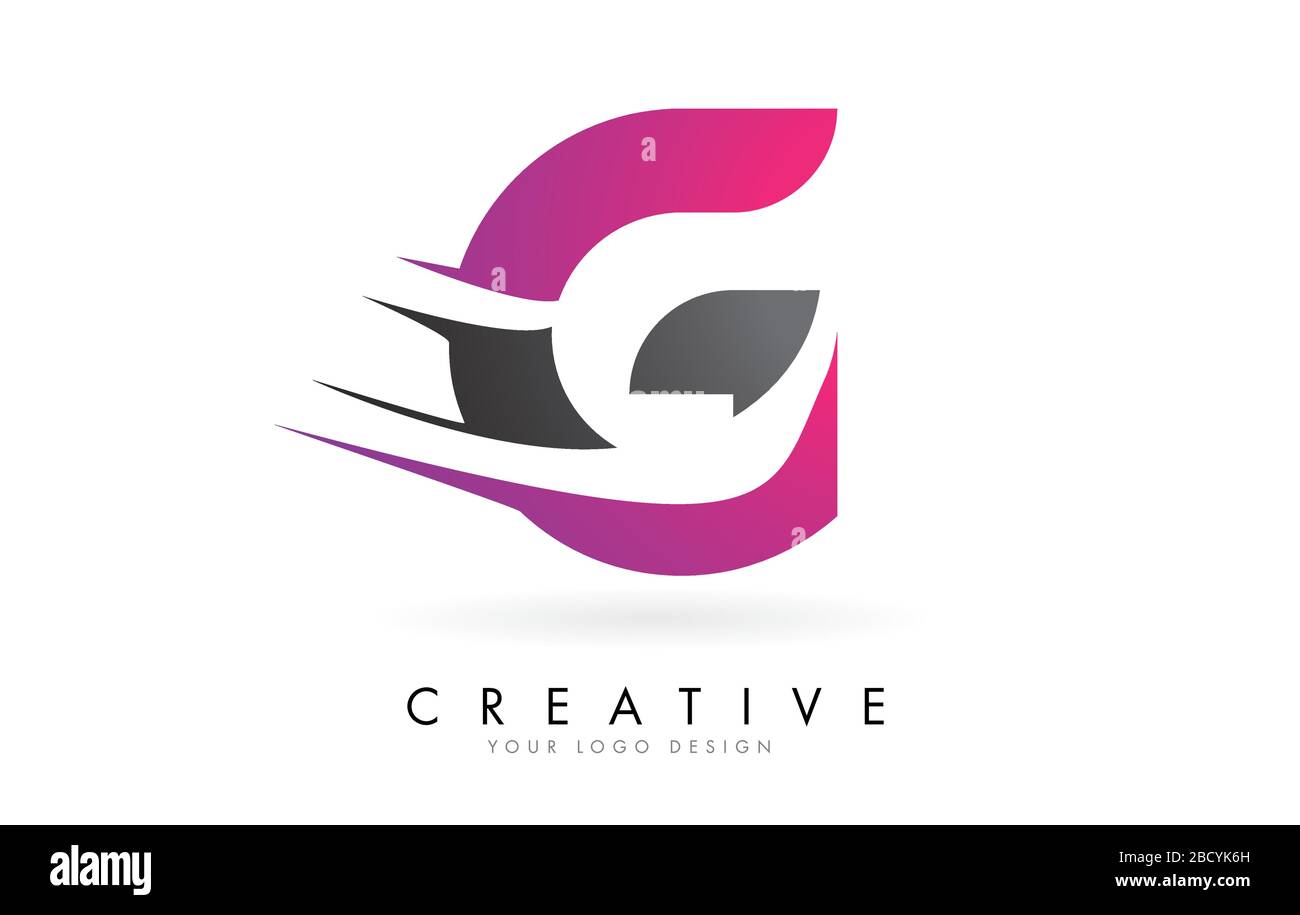 G Letter Logo with Pink and Grey Colorblock Design and Creative Cut ...