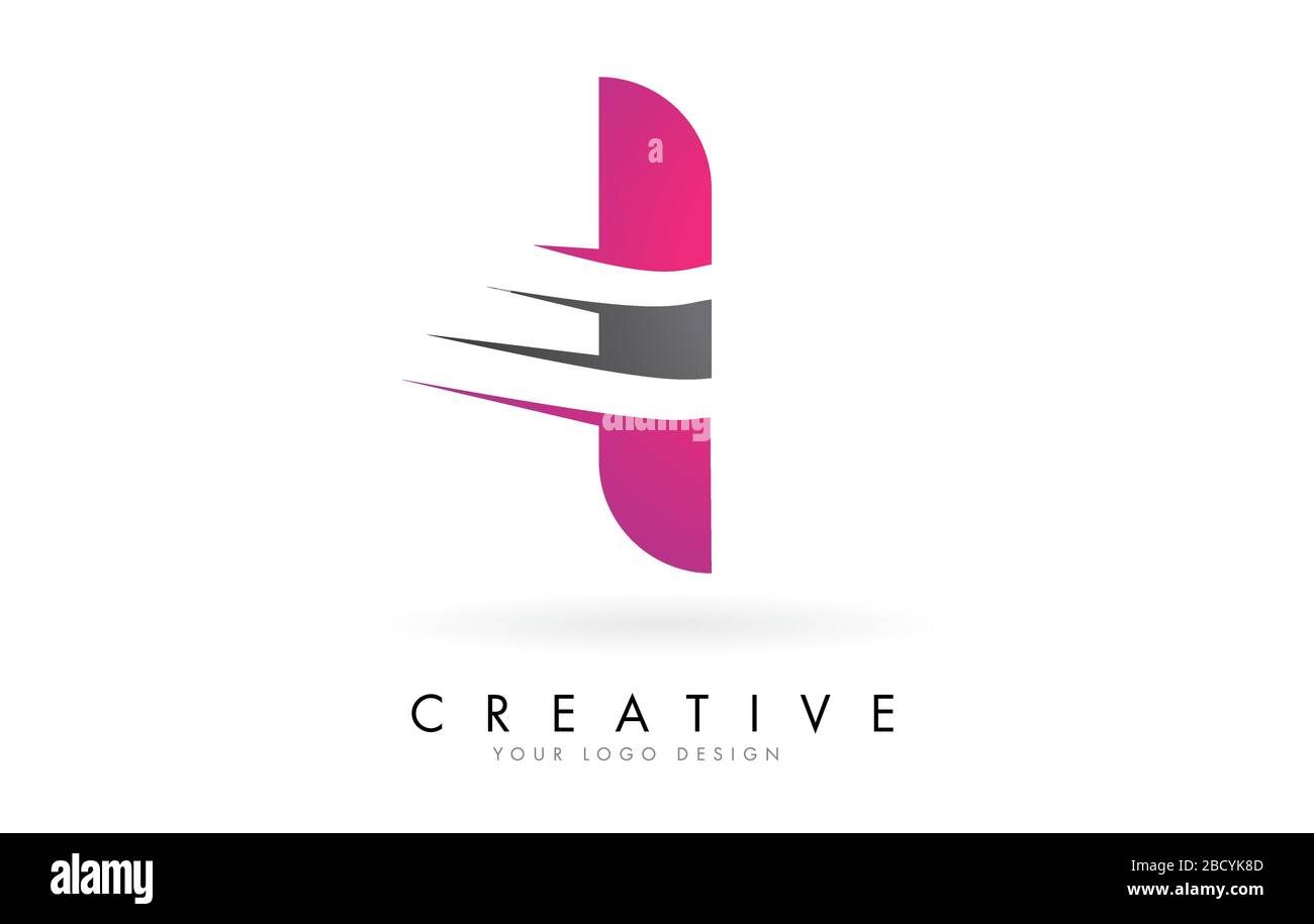 I Letter Logo with Pink and Grey Colorblock Design and Creative Cut ...