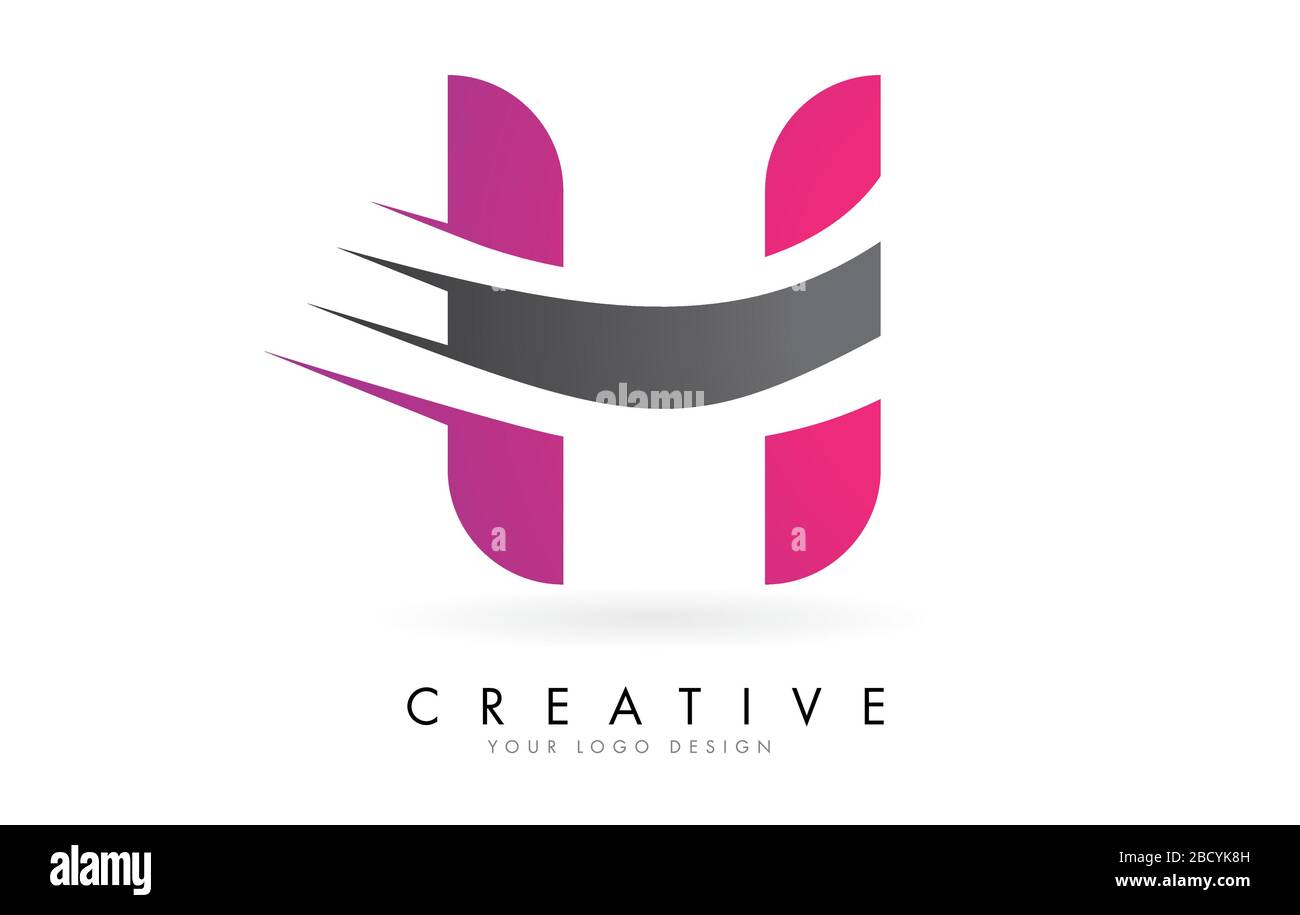 H Letter Logo with Pink and Grey Colorblock Design and Creative Cut ...