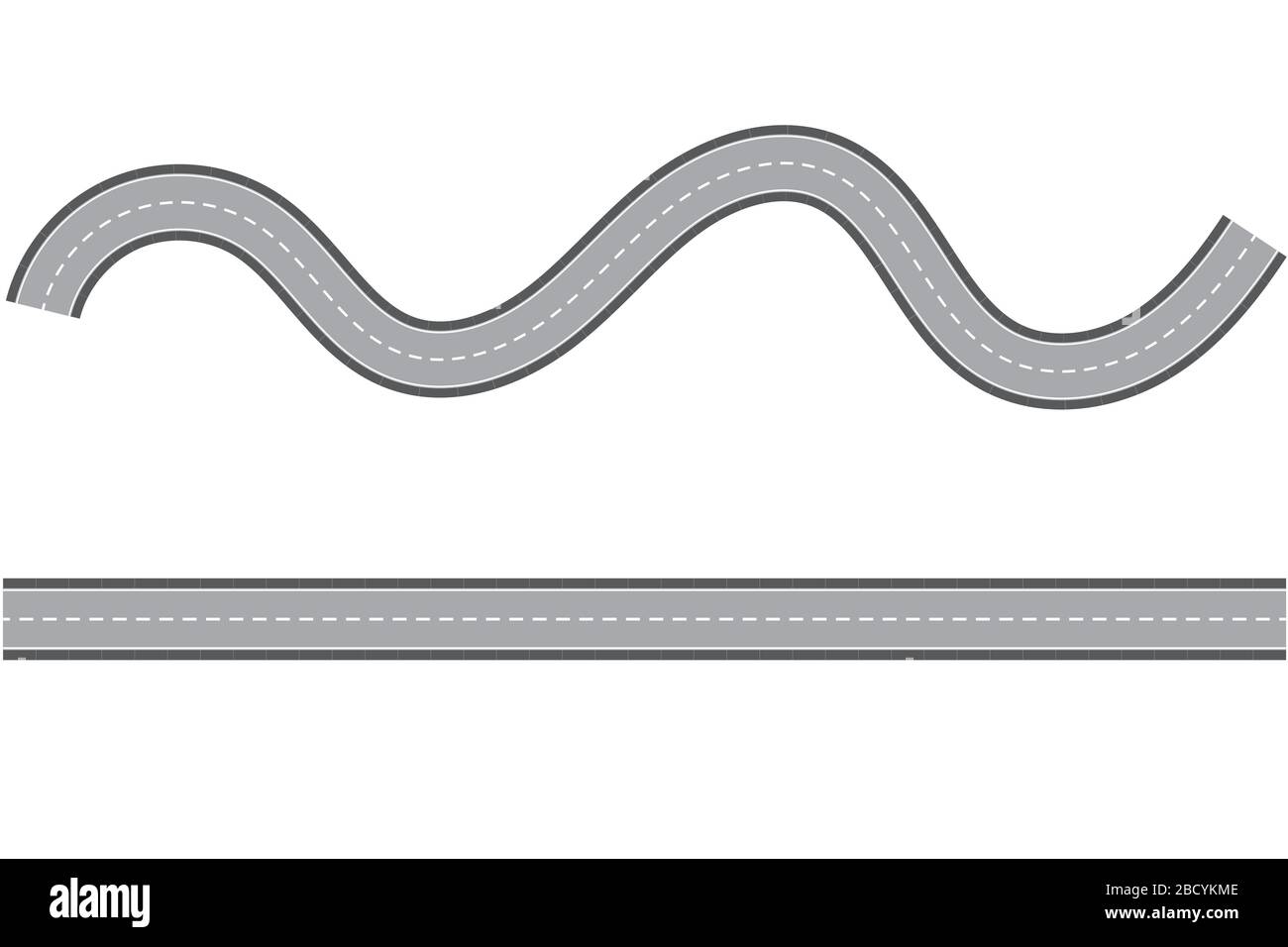 Straight and winding road lane. Seamless asphalt road template isolated ...