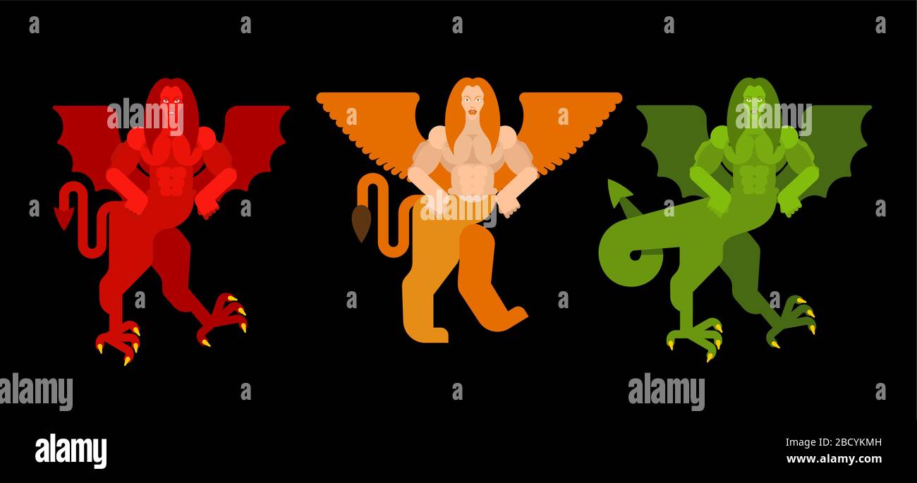 Harpy Woman Bird Mythological animal set. flying woman. Fantastic Beast ...