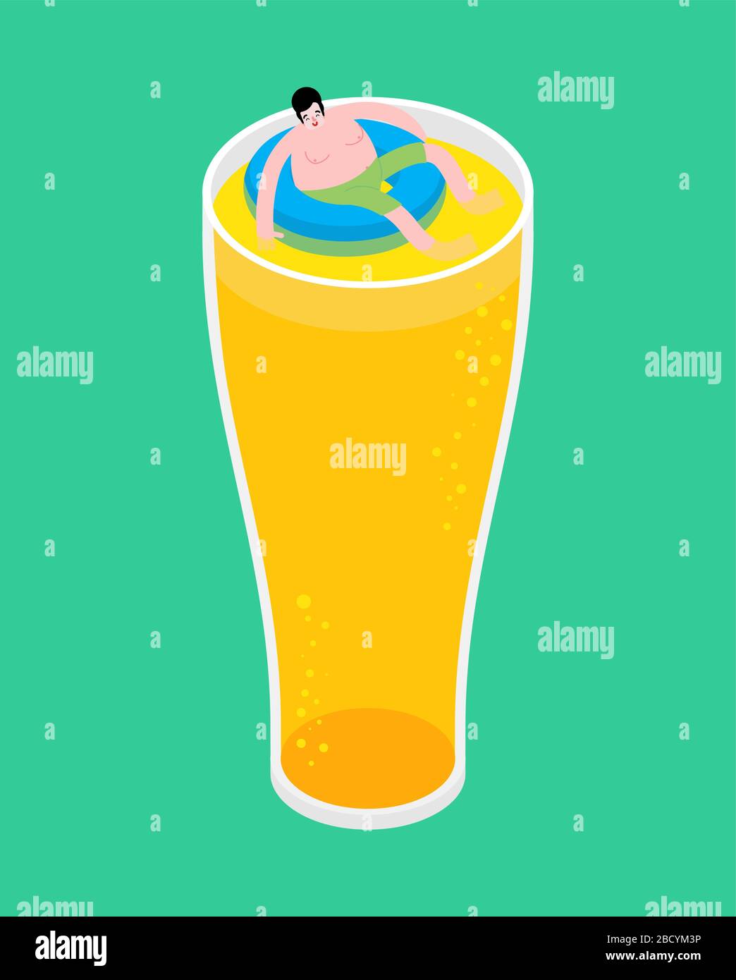 Man swimming inside beer mug. Alcoholic swim in beer. vector ...