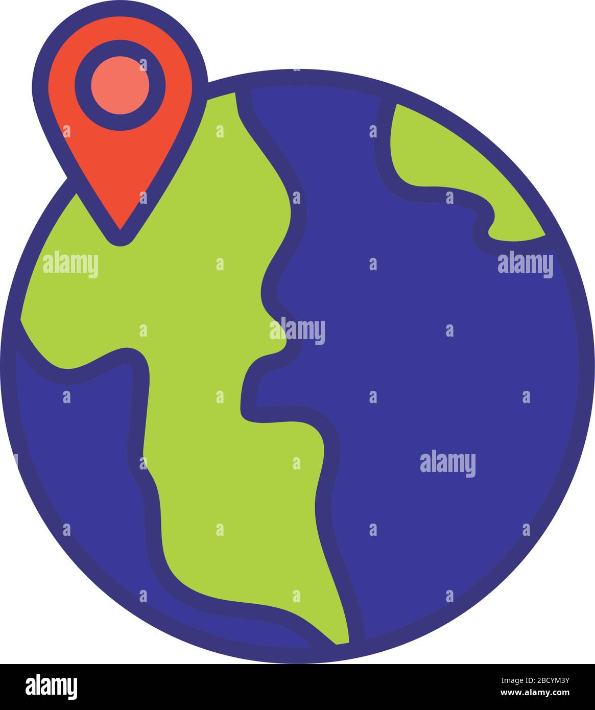 earth planet with pin location line and fill style Stock Vector Image ...