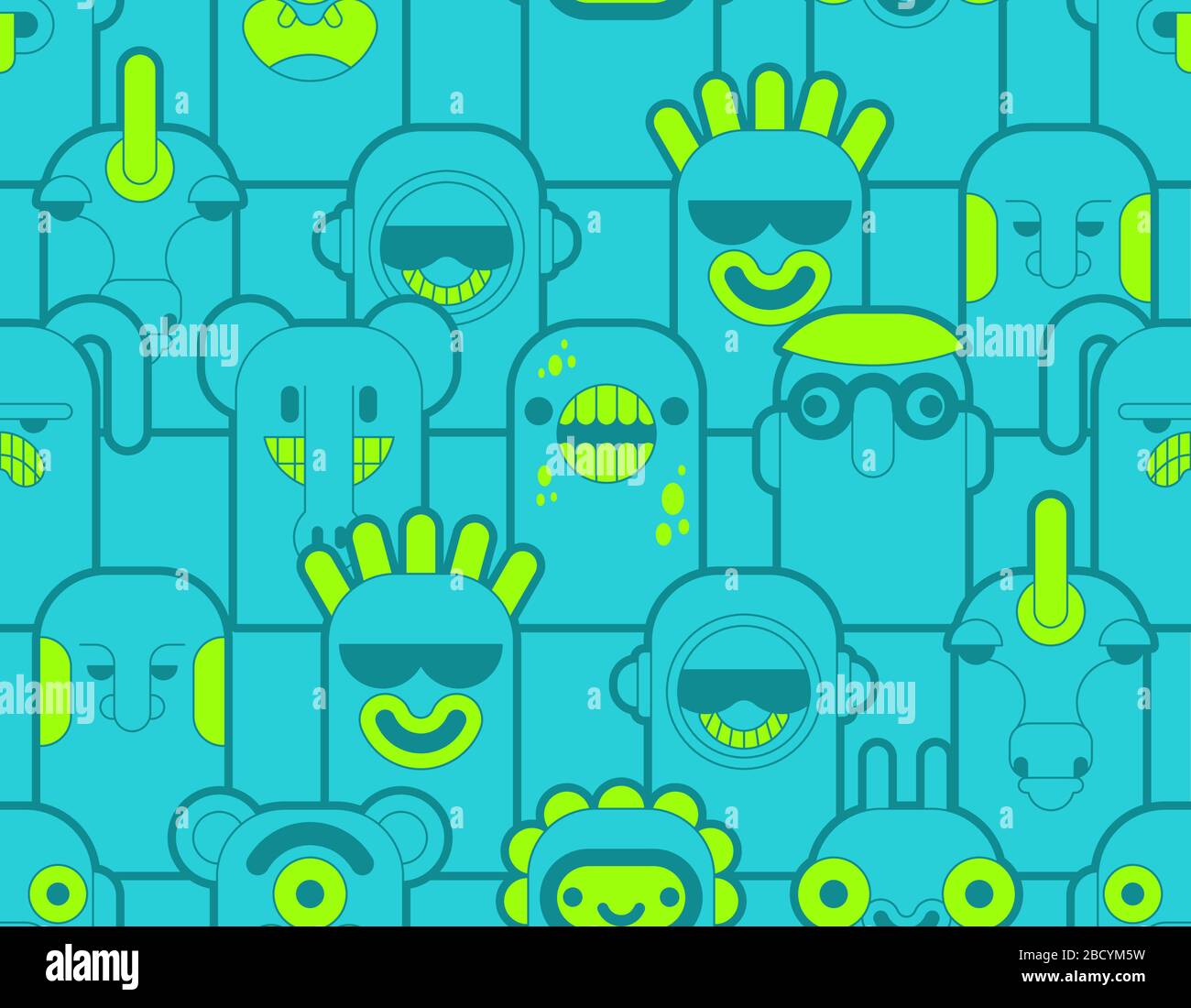 Doodle monster pattern seamless blue. Cartoon character background ...