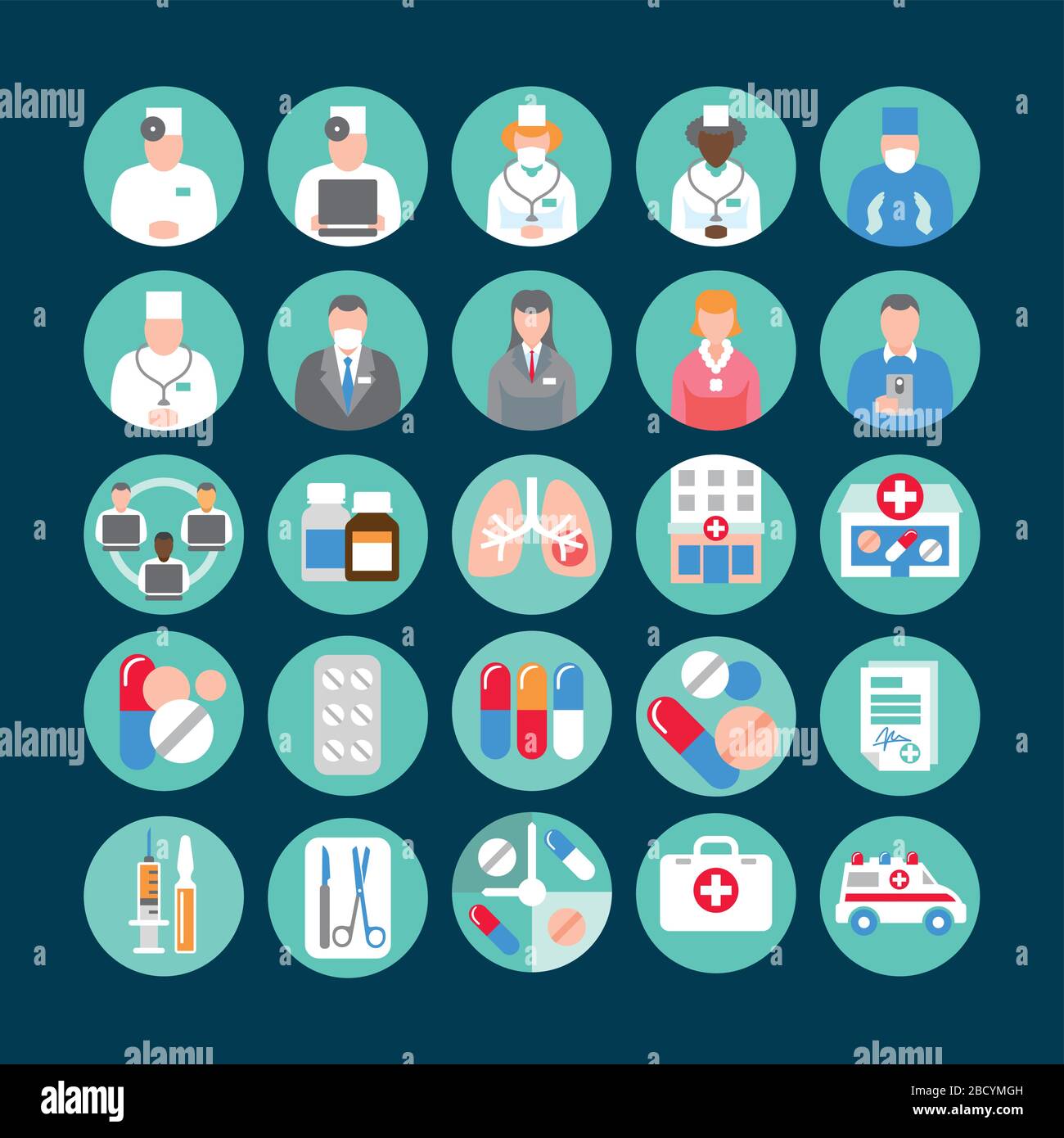 Medical flat icons set. Flat style colorful vector illustration Stock ...