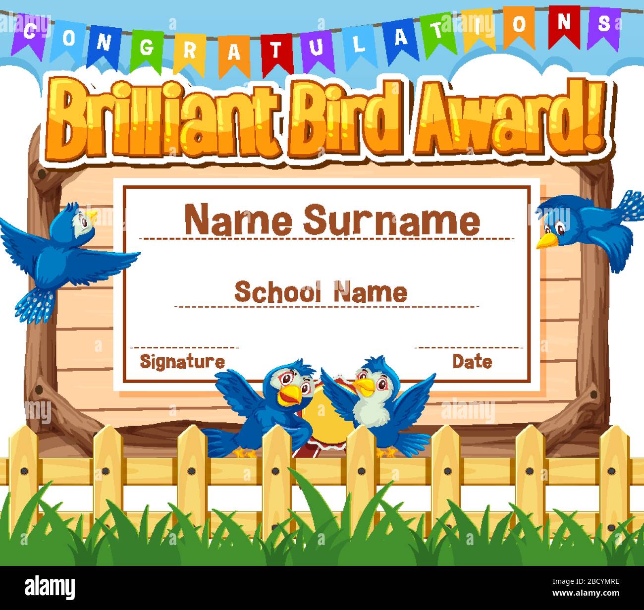Certificate template design for brilliant bird award with birds in the ...