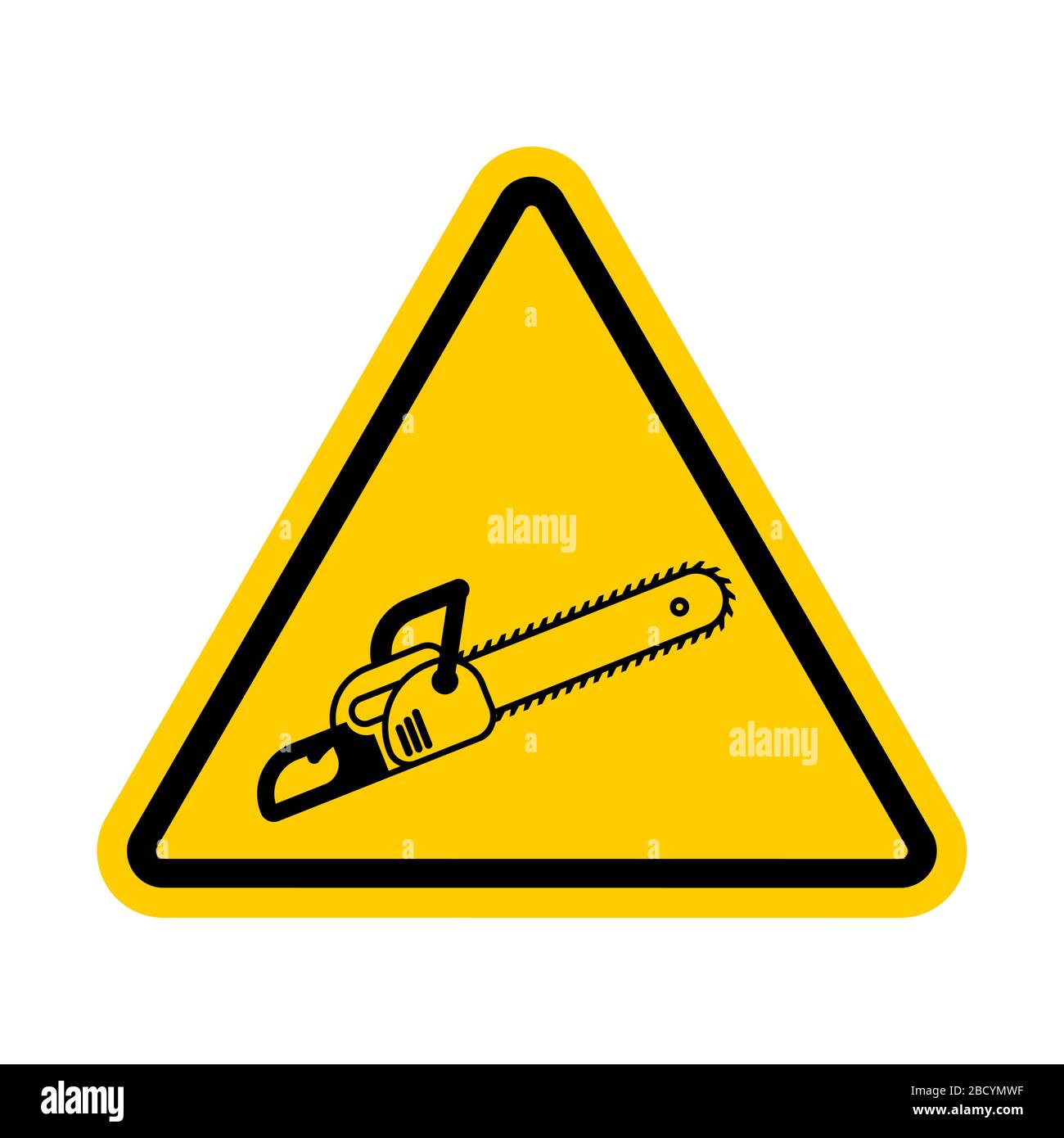 Attention Chainsaw. Warning yellow road sign. Caution Sawing Stock ...