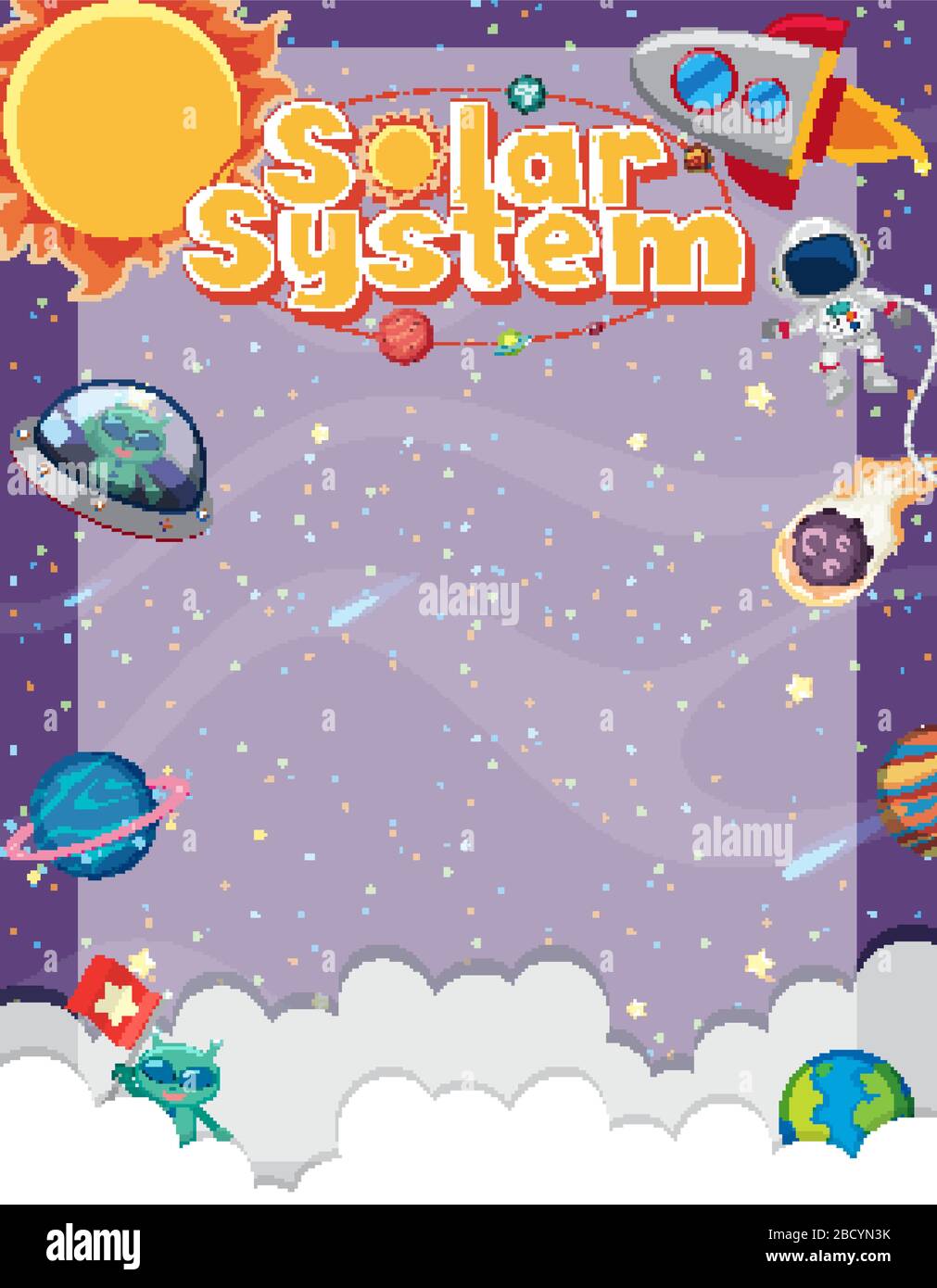 Frame template with many planets in the space background illustration ...