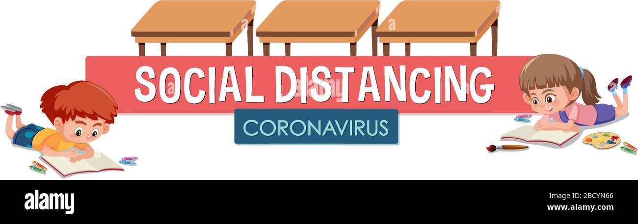 Coronavirus poster design with word social distancing and kids in ...