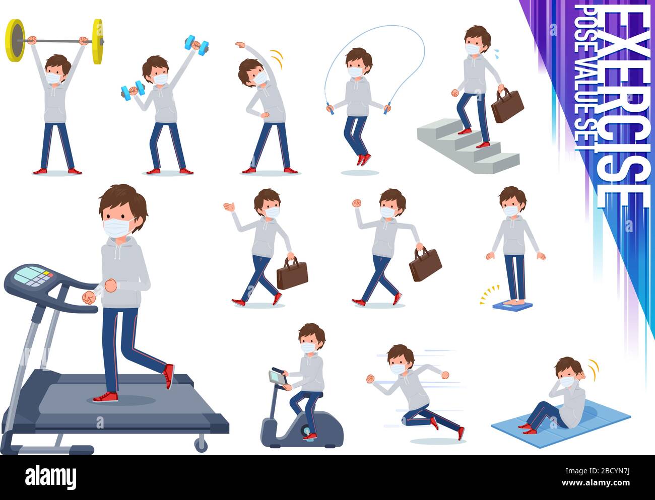 A set of sportswear men wearing mask on exercise and sports.There are ...