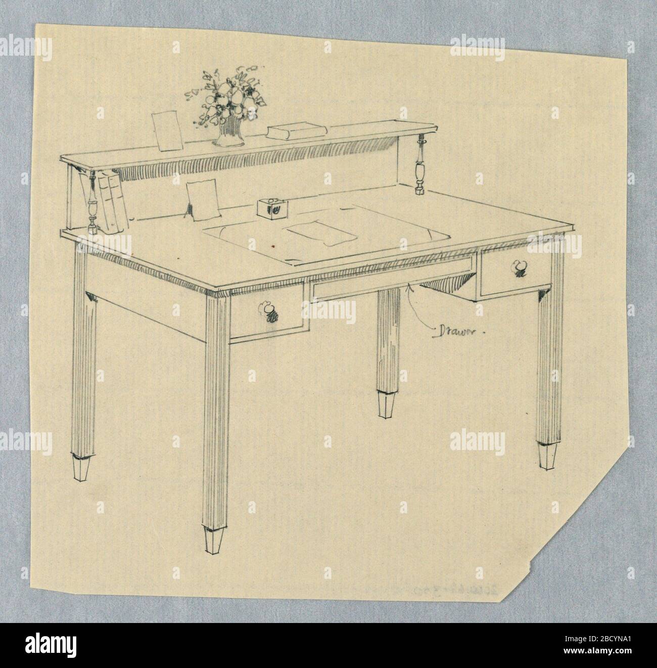 Design for Rectangular Writing Table with Straight Square Fluted Legs ...