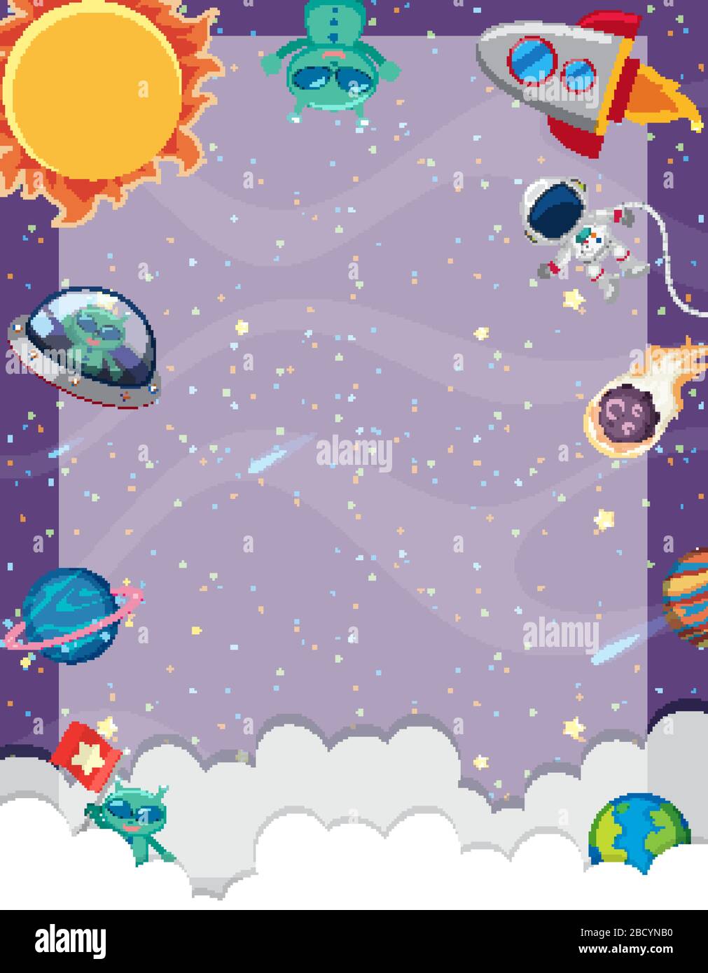 Frame template with many planets in the space background illustration ...