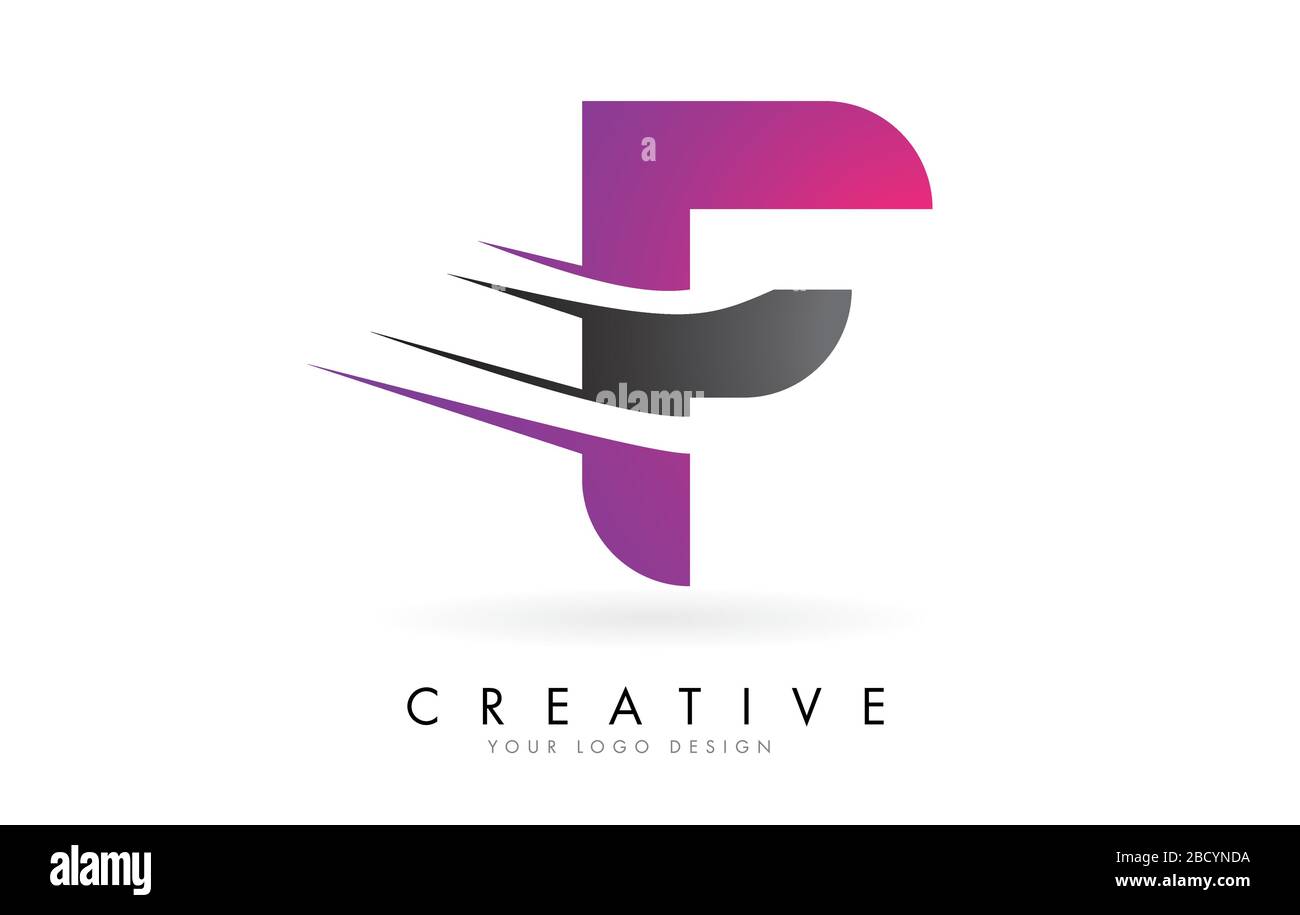 F Letter Logo with Pink and Grey Colorblock Design and Creative Cut ...