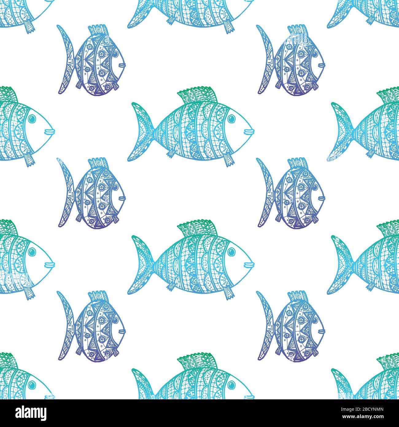 Vector illustration with hand drawn gradient fishes on white background ...