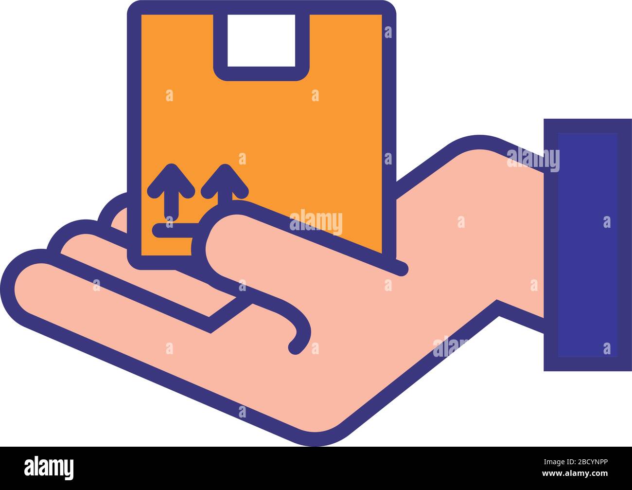 hand lifting box packing postal service line and fill style Stock ...