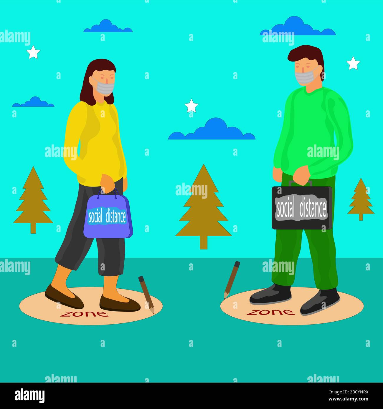 Vector illustration of social distance Stock Vector Image & Art - Alamy