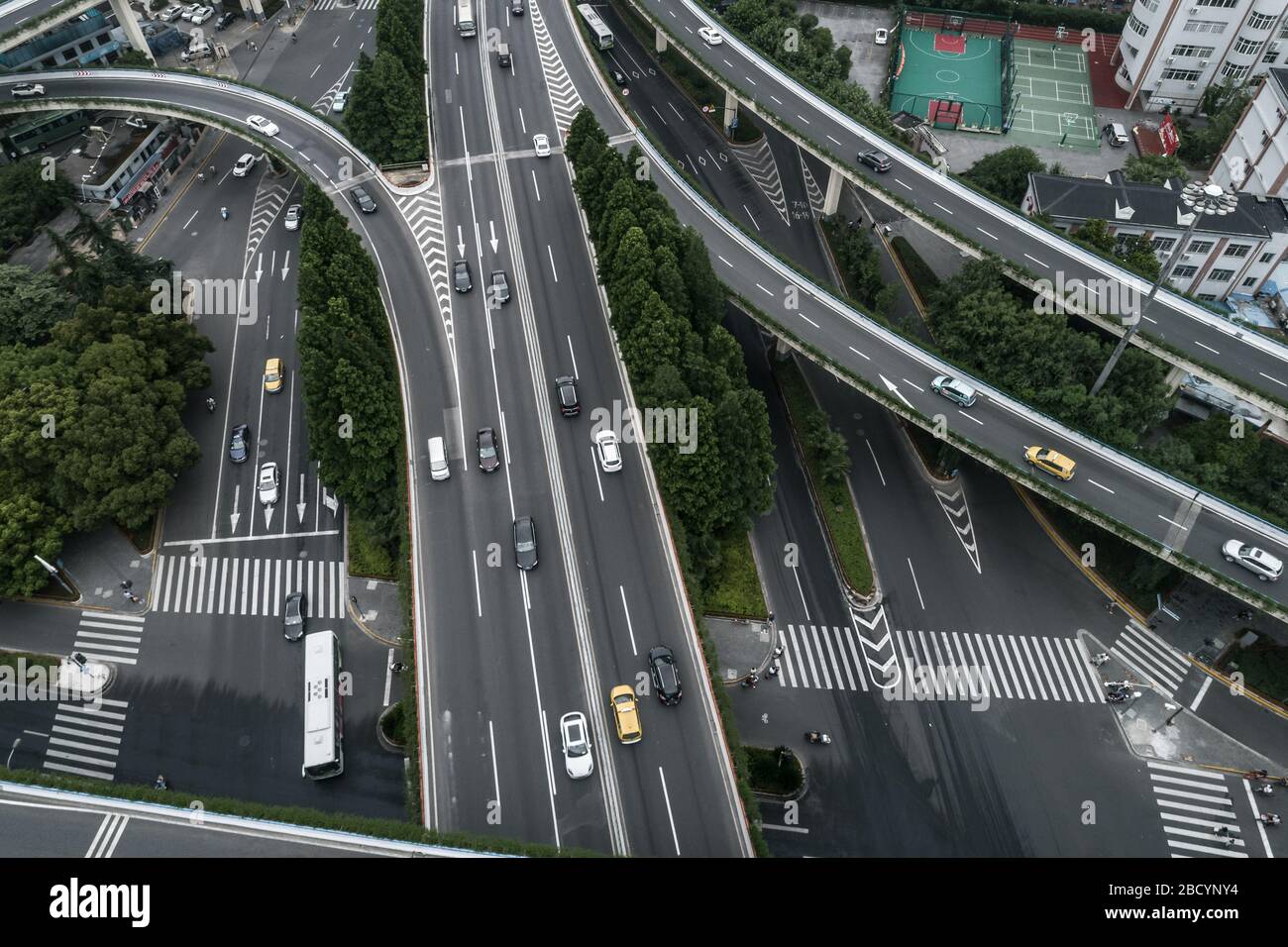 Aerial view of highway and overpass Stock Photo - Alamy