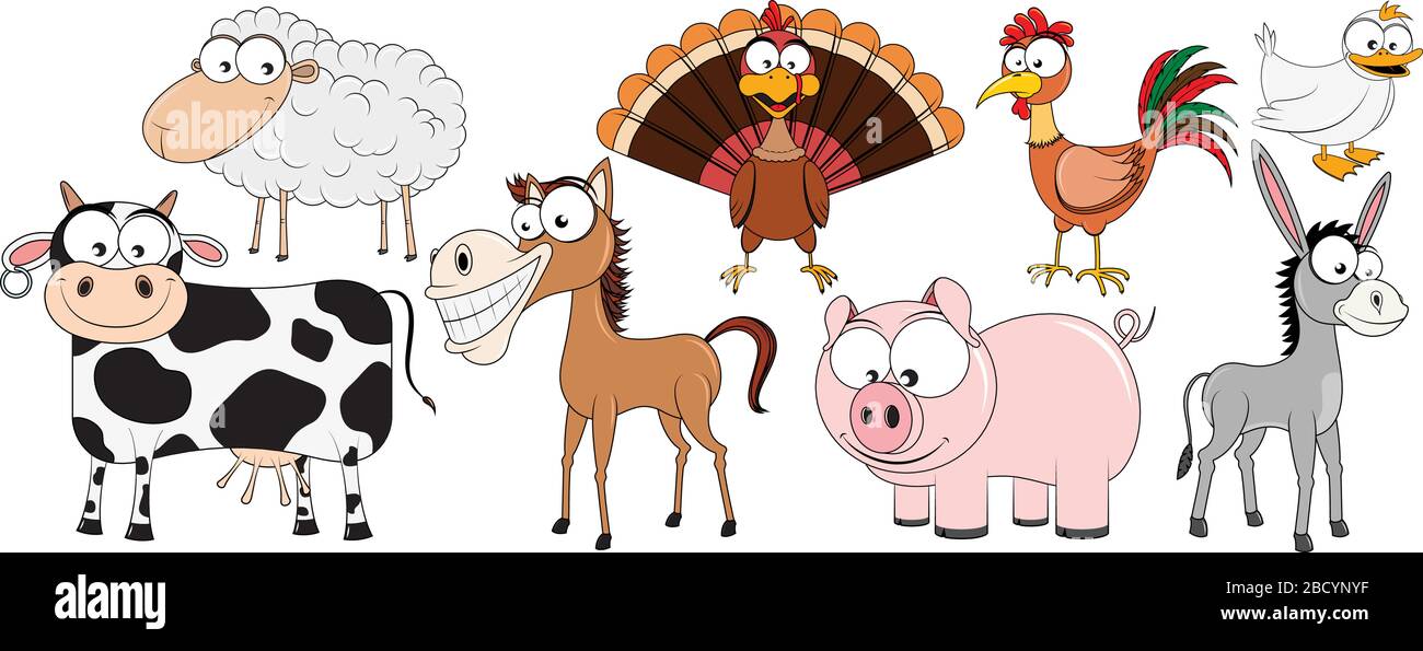 Farm animals/ livestock - collection of funny vector clip-arts (cow ...