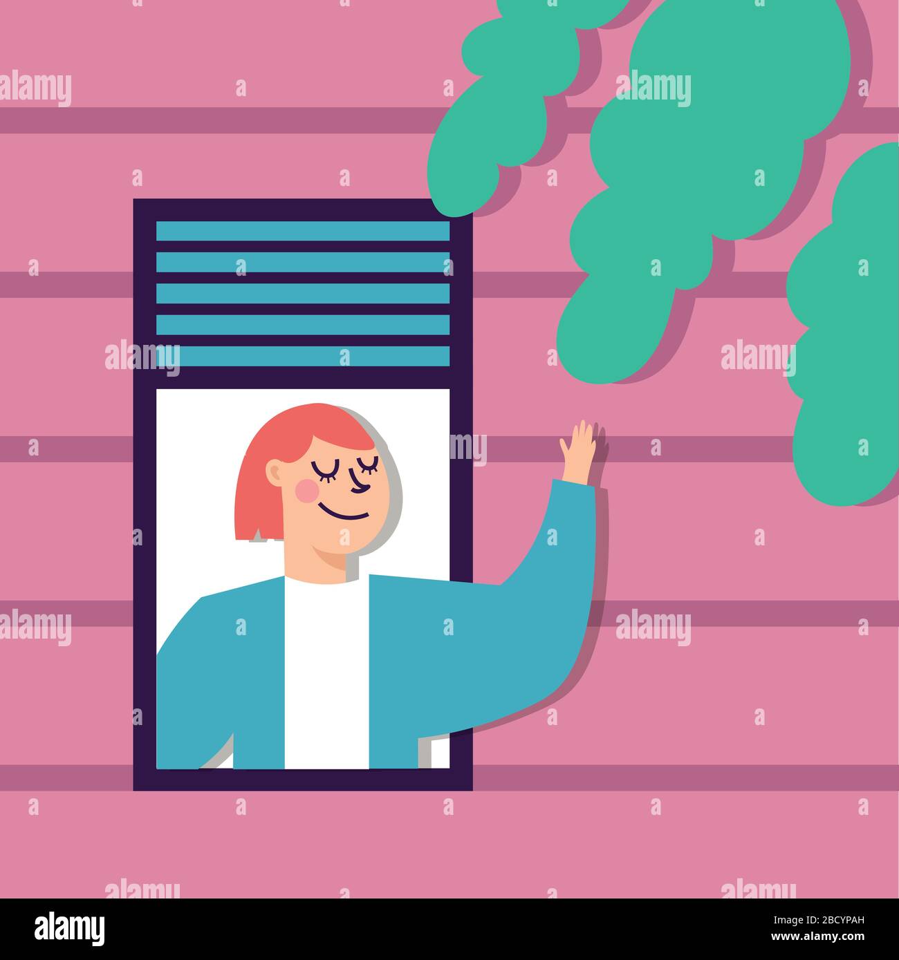 Woman leaning out window Stock Vector Images - Alamy