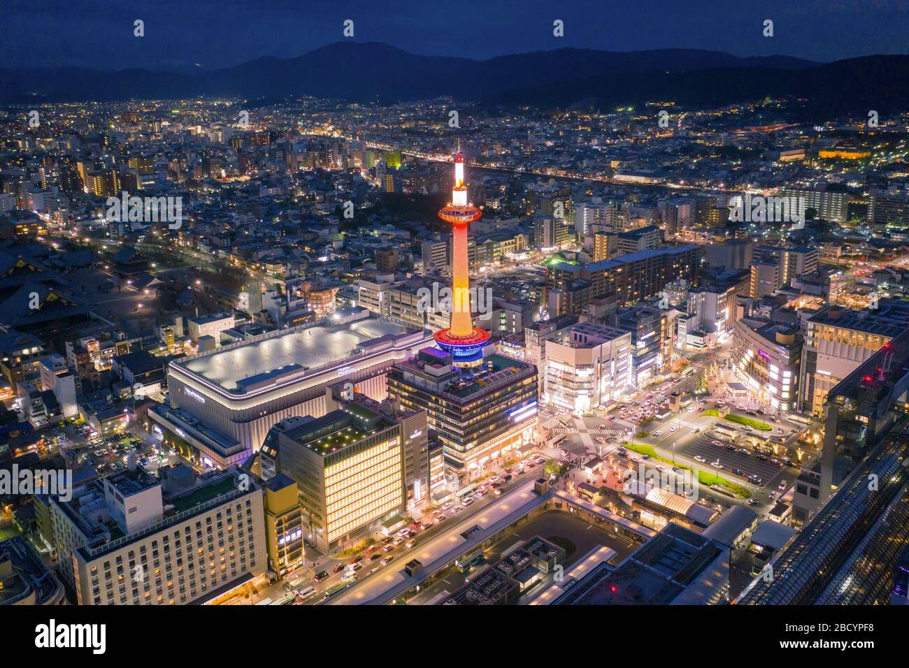 night aerial view of landmark in Kyoto japan Stock Photo - Alamy