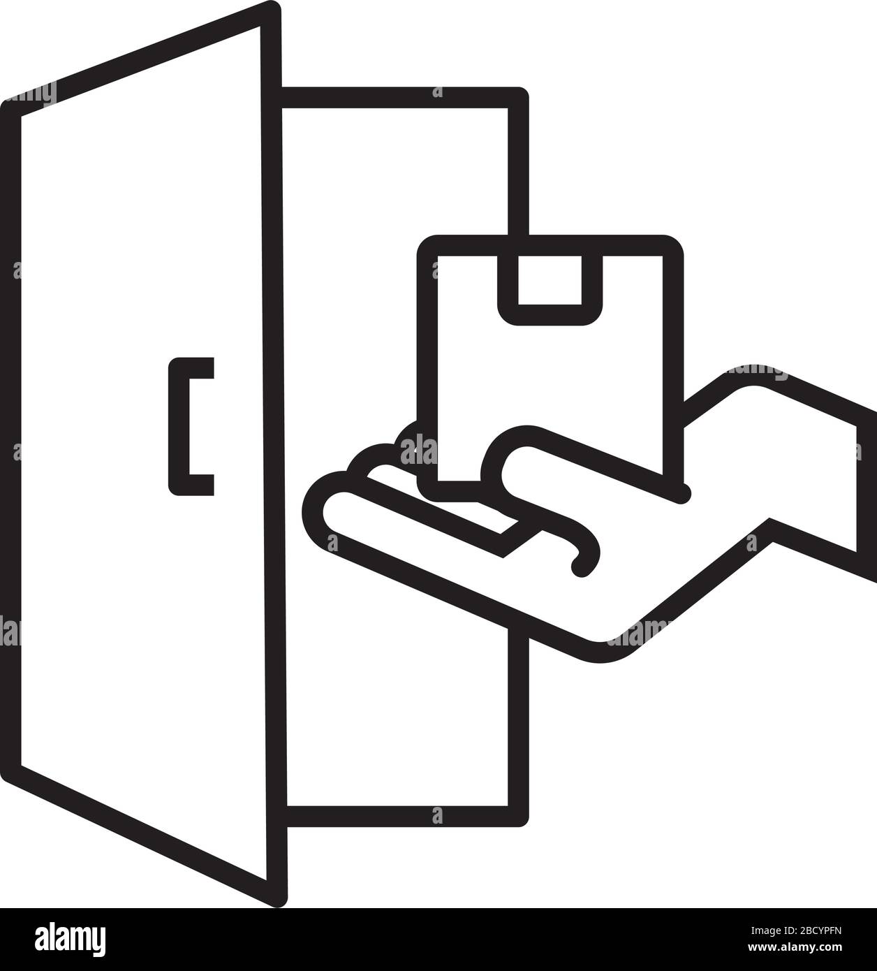hand lifting box in house door line style Stock Vector Image & Art - Alamy