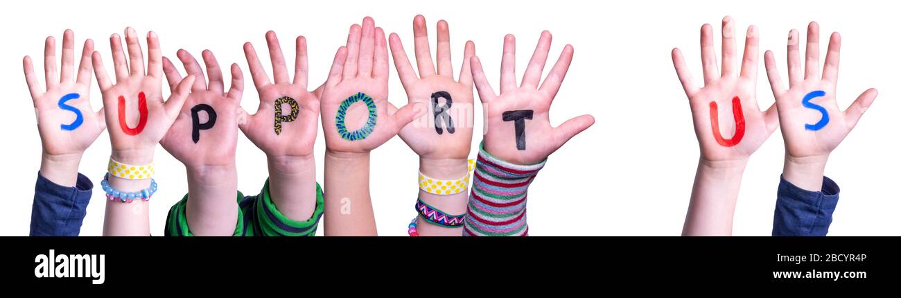 Children Hands Building Word Support Us, Isolated Background Stock ...