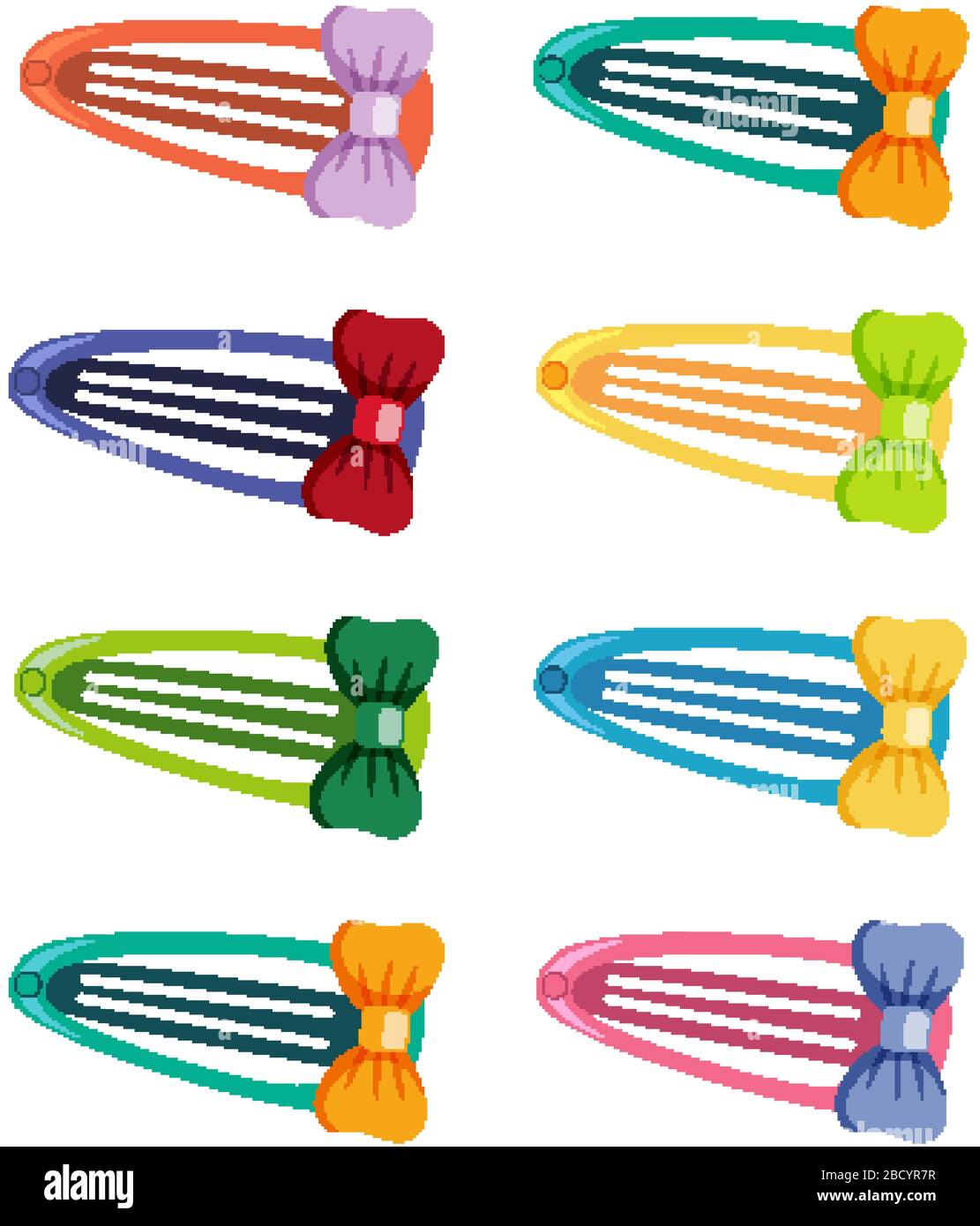 Set of hair barrettes in different color on white background ...