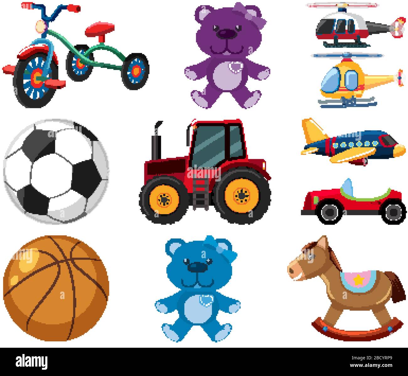 Large set of different toys on white background illustration Stock ...