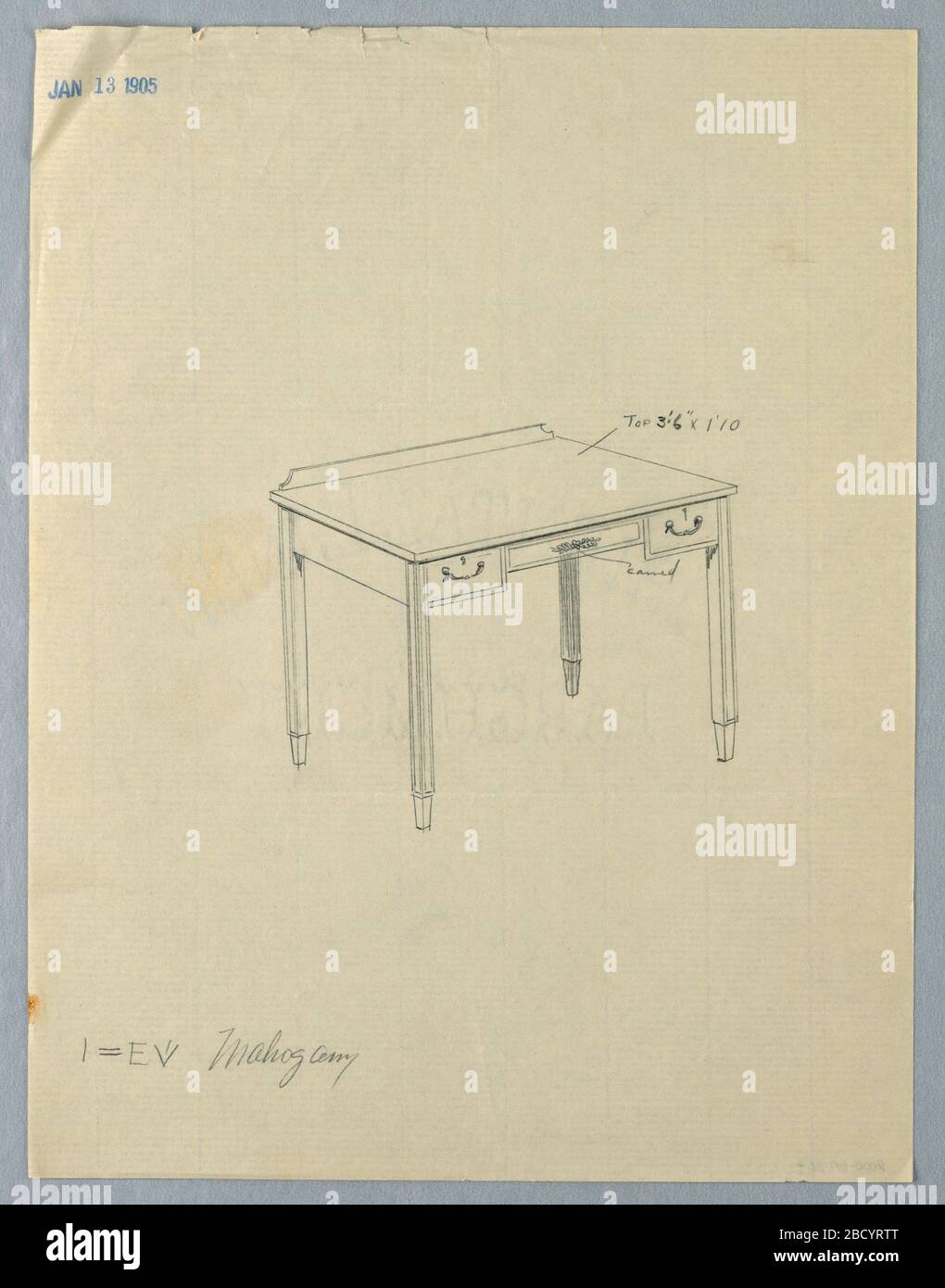 Design for Writing Table with Carved Floral Decoration on Center Front ...