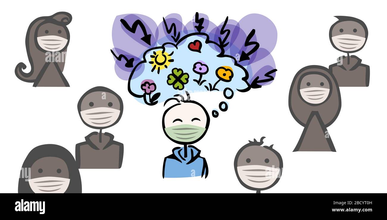 man with a breathing mask thinking positive people gray by jziprian ...