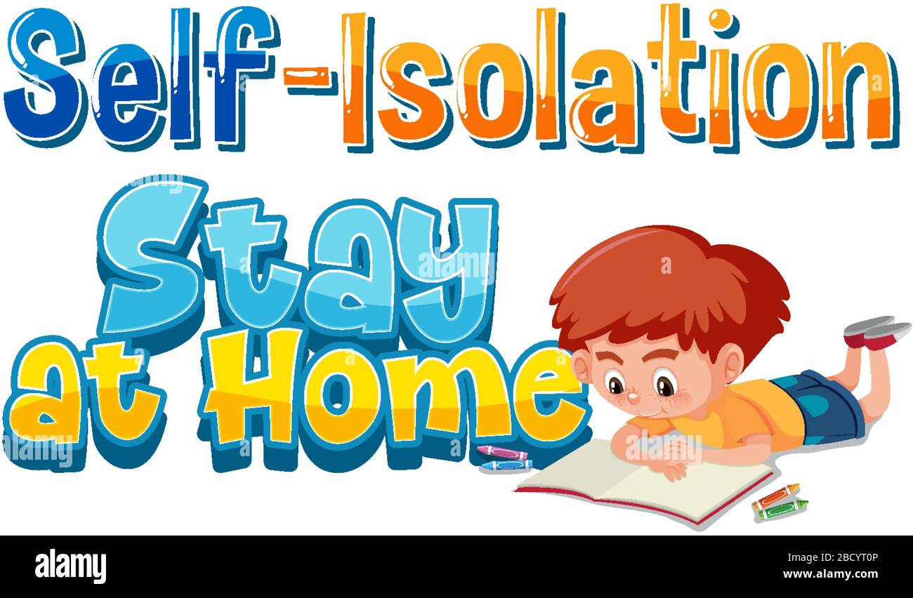 Coronavirus poster design with word self isolation and boy at home ...