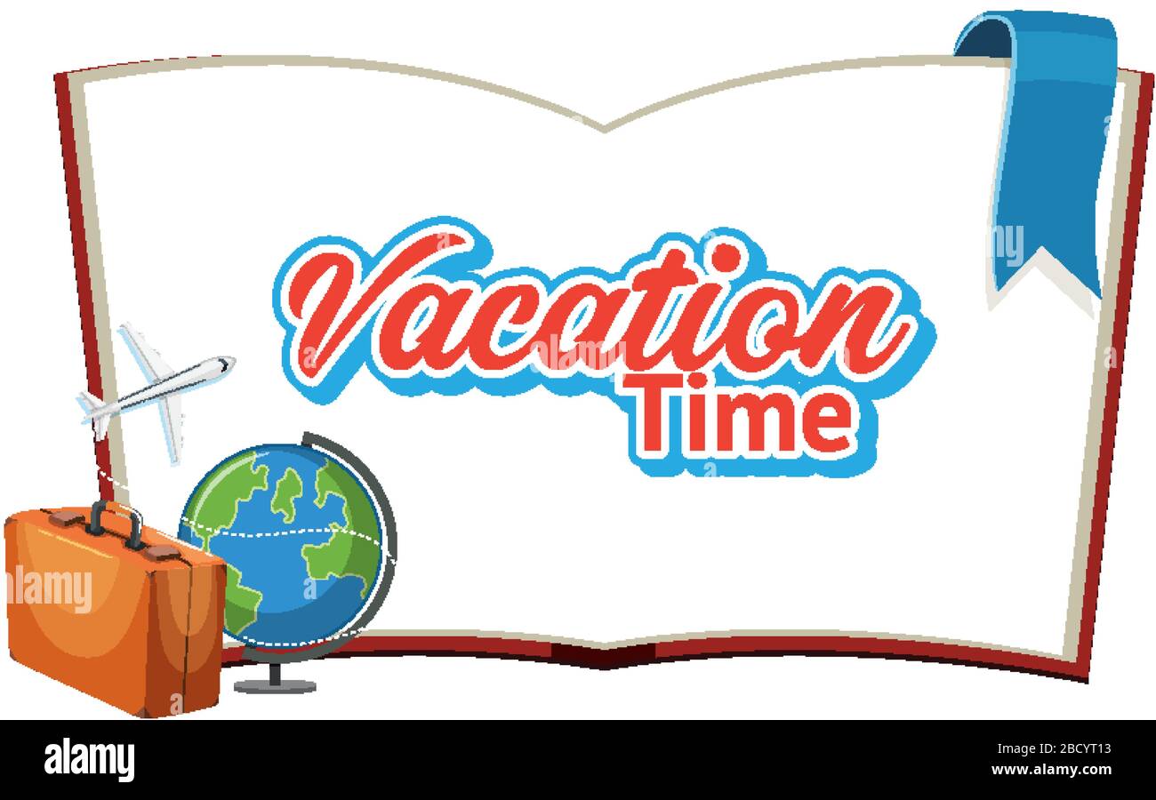 Font design for word vacation time with airplane flying illustration ...