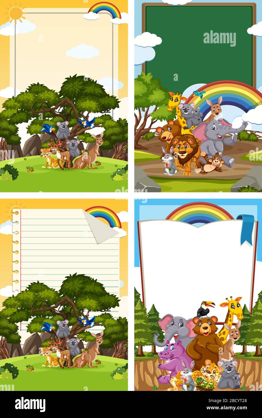 Border template design with many wild animals in background ...
