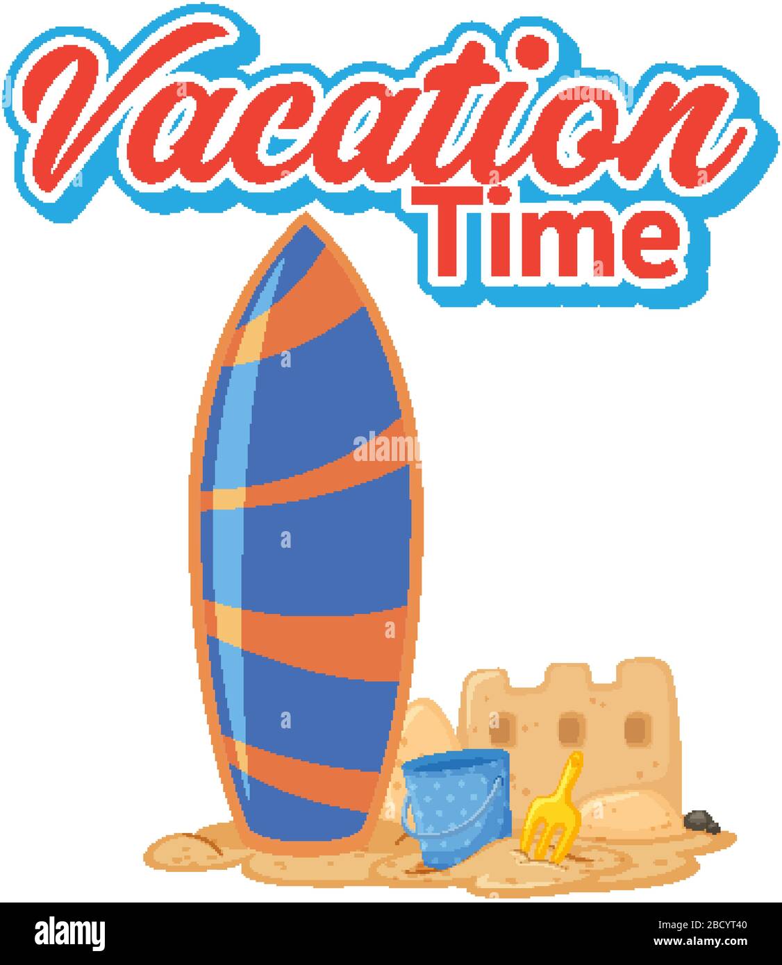 Font design template for word vacation time with surfboard on the beach ...