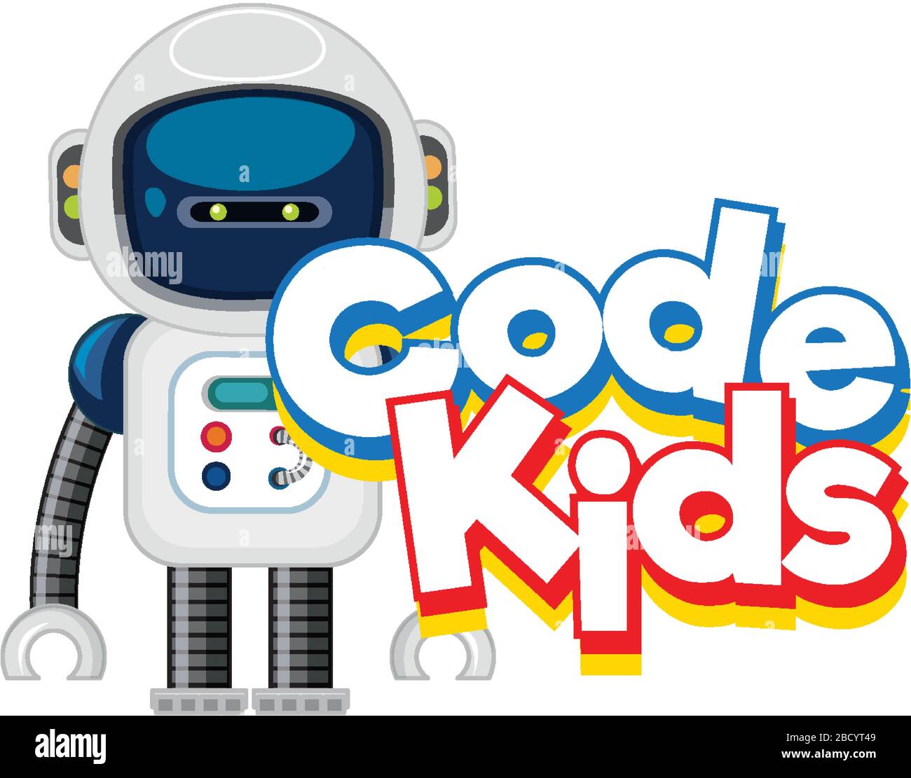 Font design template for word code kids with small robot illustration ...
