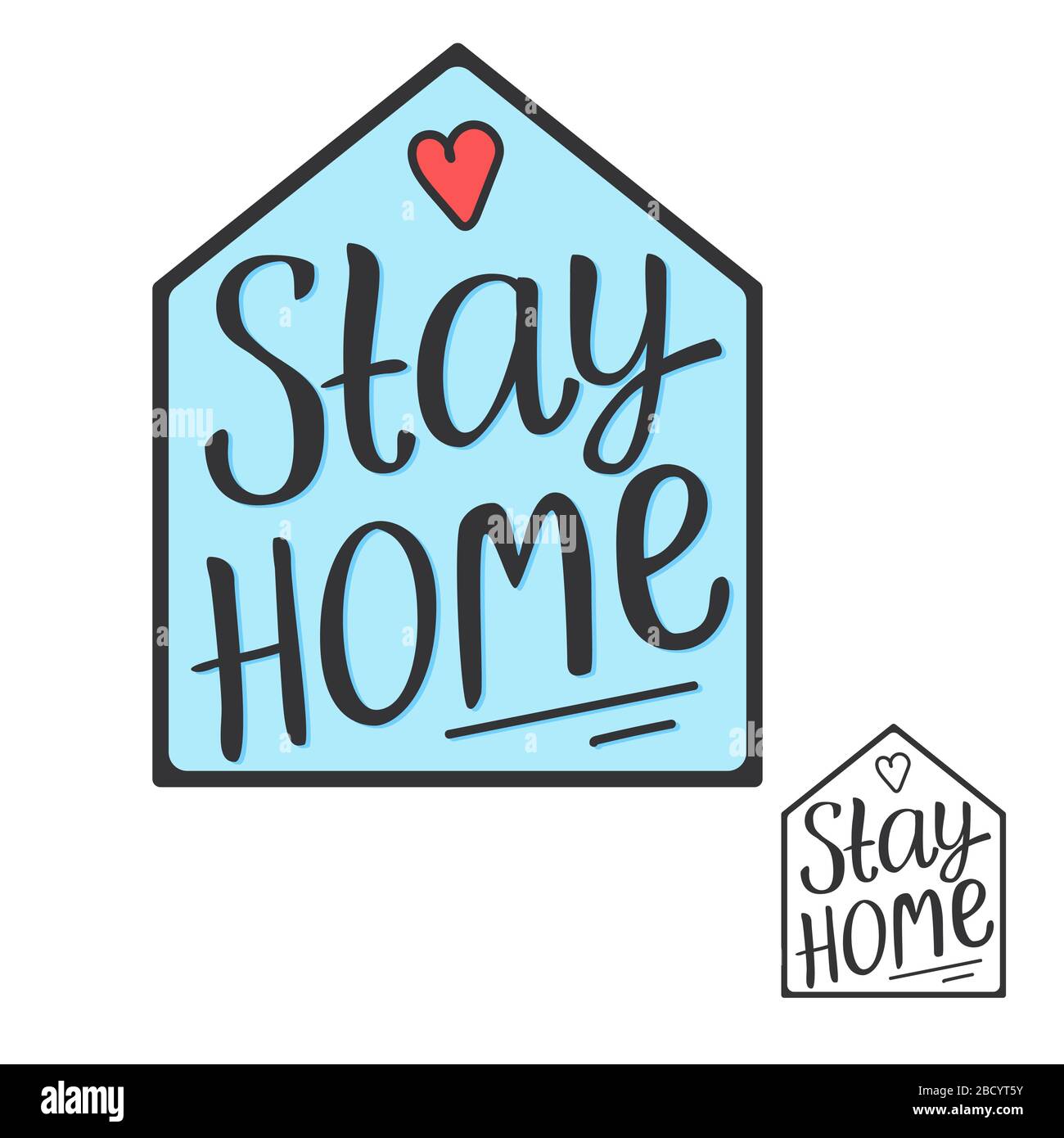 Stay home lettering isncription. Hand draw text sign. Quarantine covid ...