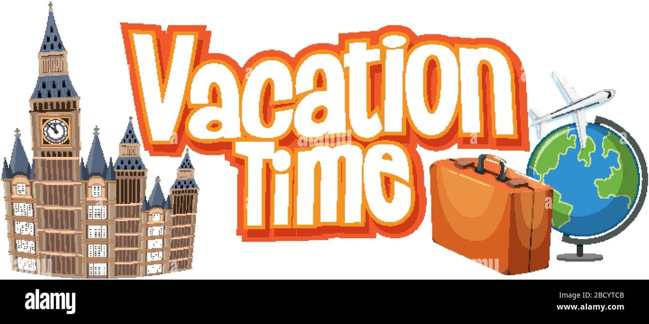 Font design template for word vacation time with building and globe ...