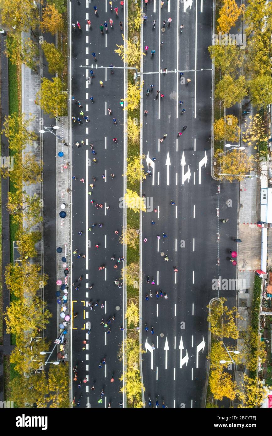 aerial view of city marathon Stock Photo - Alamy
